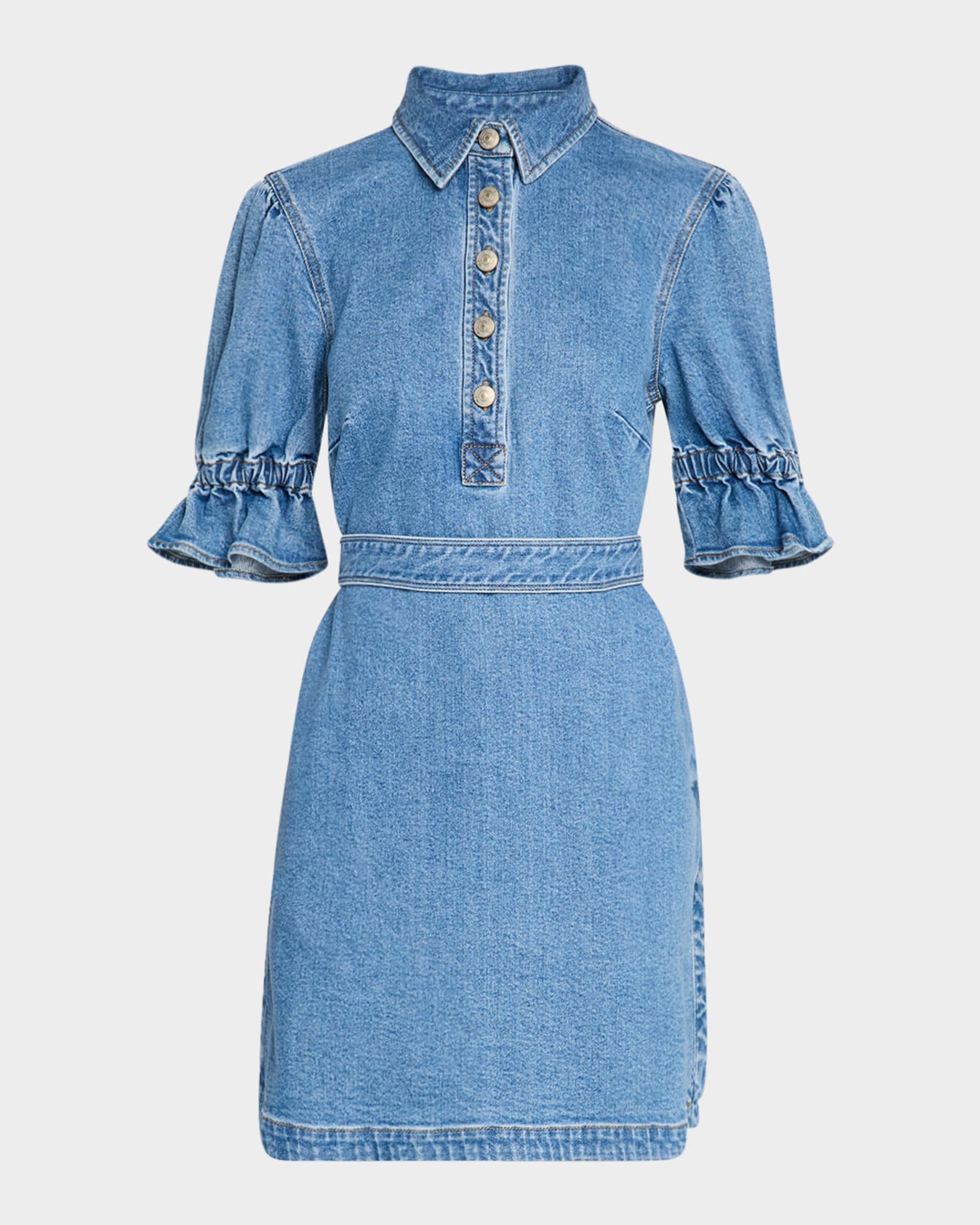 Cinq a Sept Nataly Denim Puff-Sleeve Mini Dress | Neiman Marcus