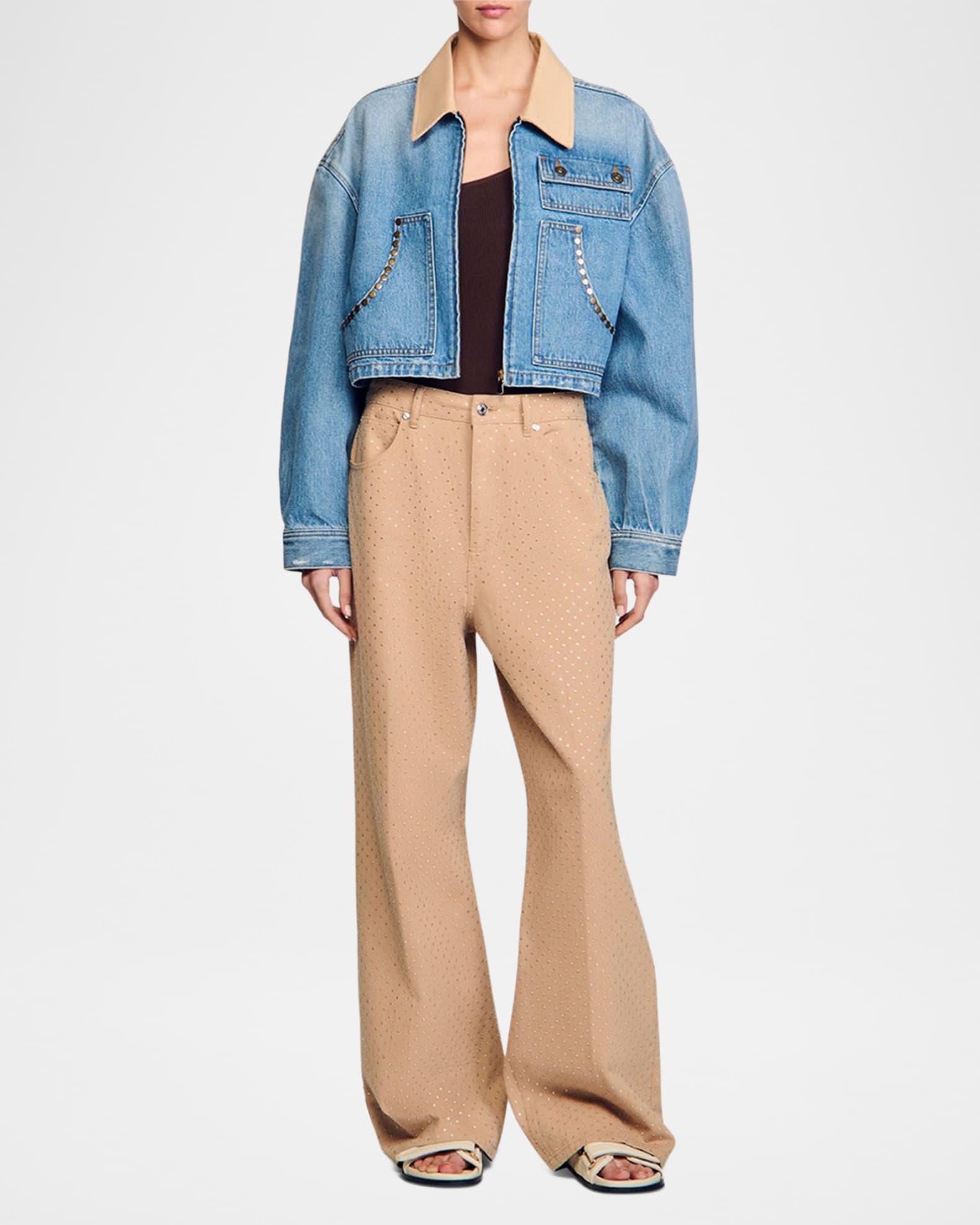 Sandro Kansas Studded Denim Jacket | Neiman Marcus
