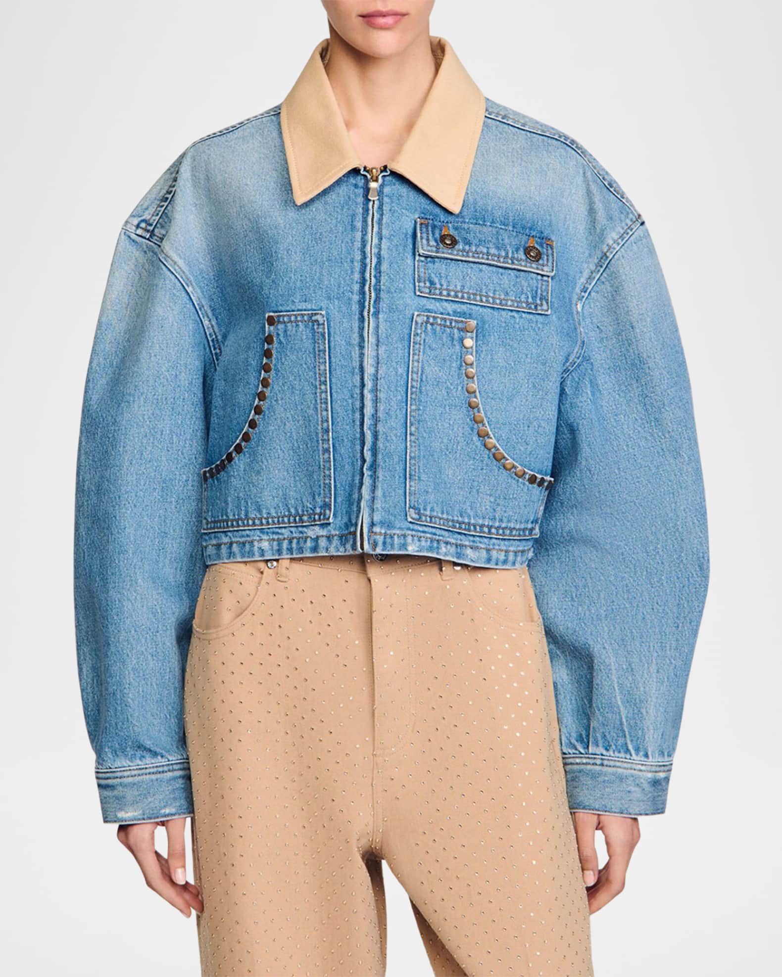 Sandro Kansas Studded Denim Jacket | Neiman Marcus