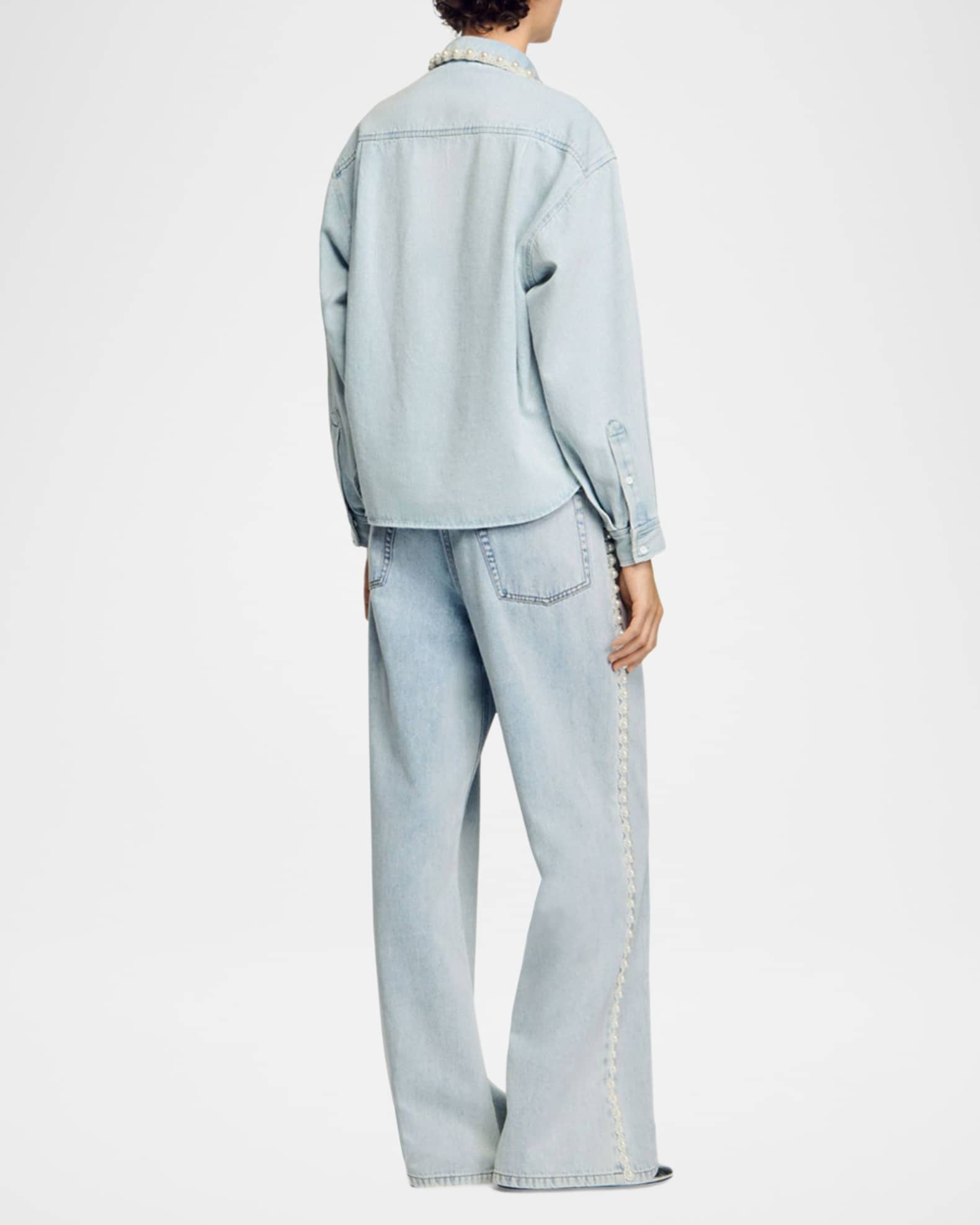 Sandro Maia Beaded Collar Denim Shirt | Neiman Marcus
