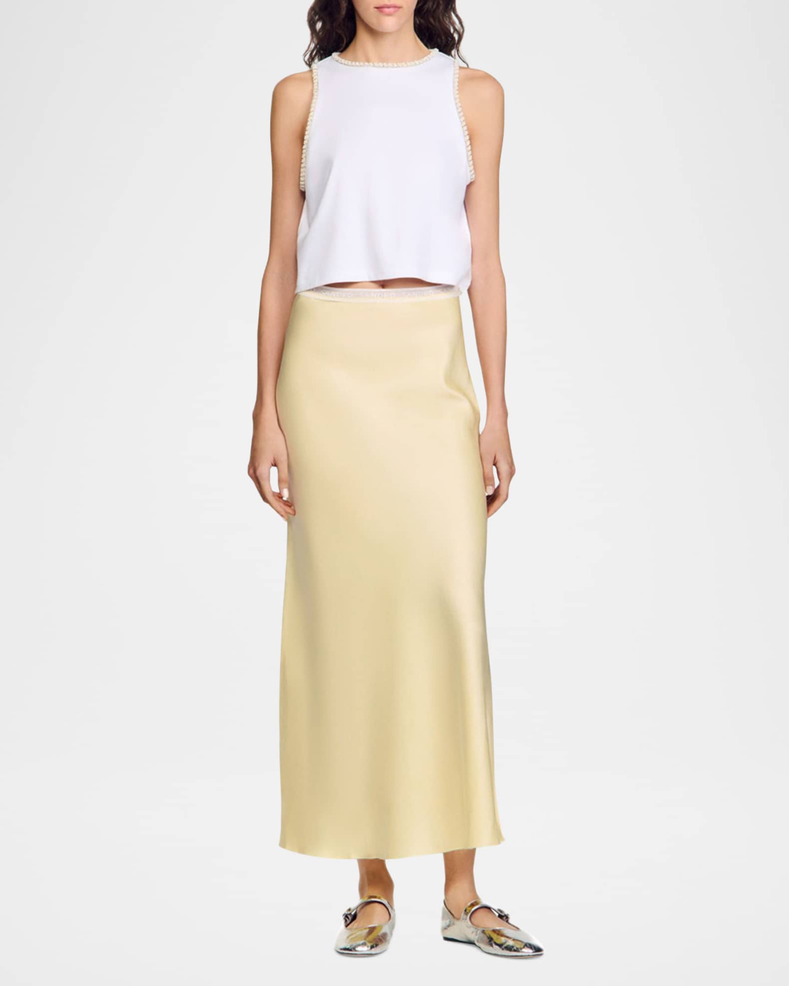 Sandro Skyn Satin Midi Skirt | Neiman Marcus