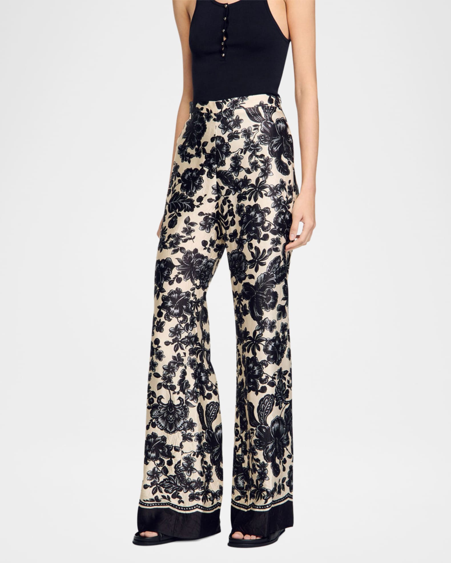 Sandro Perel Floral Satin Pants | Neiman Marcus