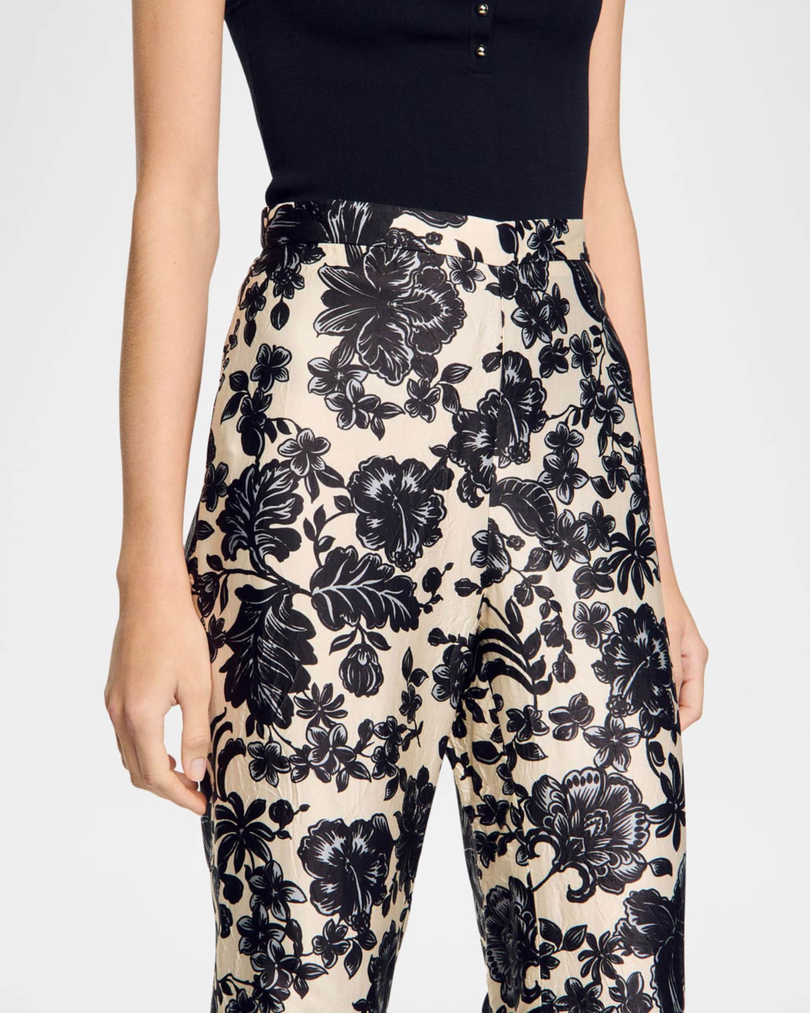Sandro Perel Floral Satin Pants | Neiman Marcus