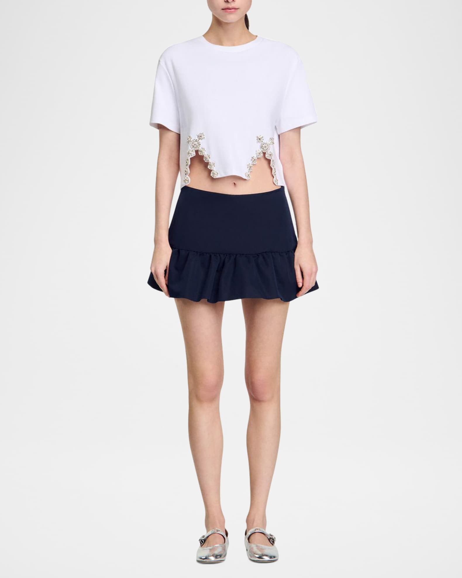 Sandro Giada Embellished Cropped T-Shirt | Neiman Marcus