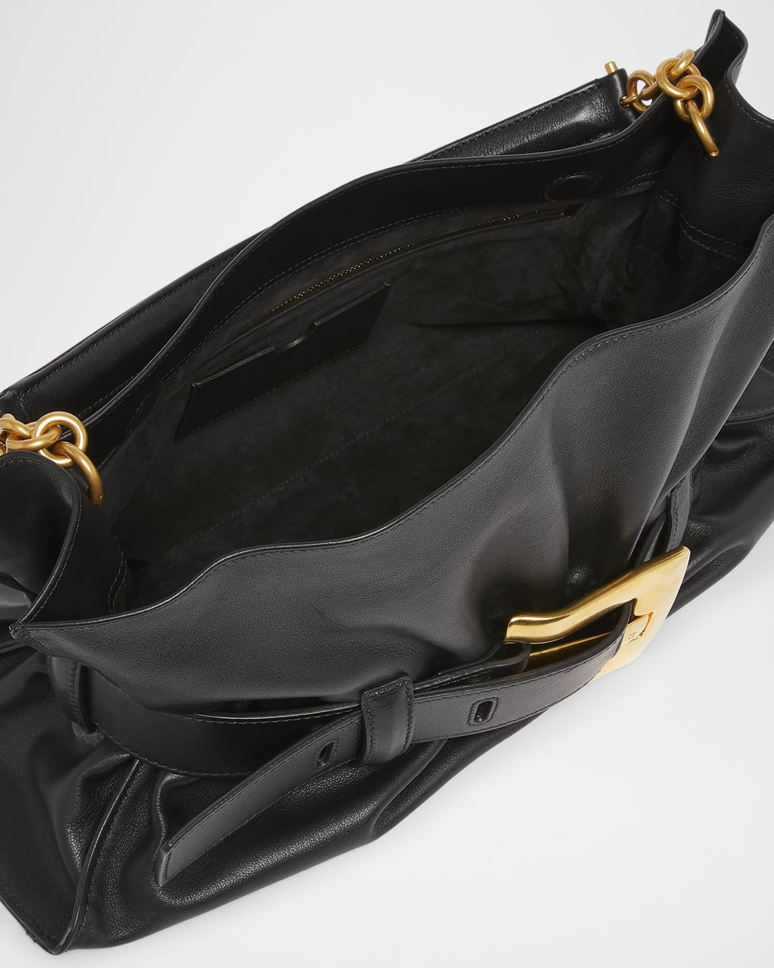 Balmain Anthem Medium Buckle Shoulder Bag in Calfskin | Neiman Marcus