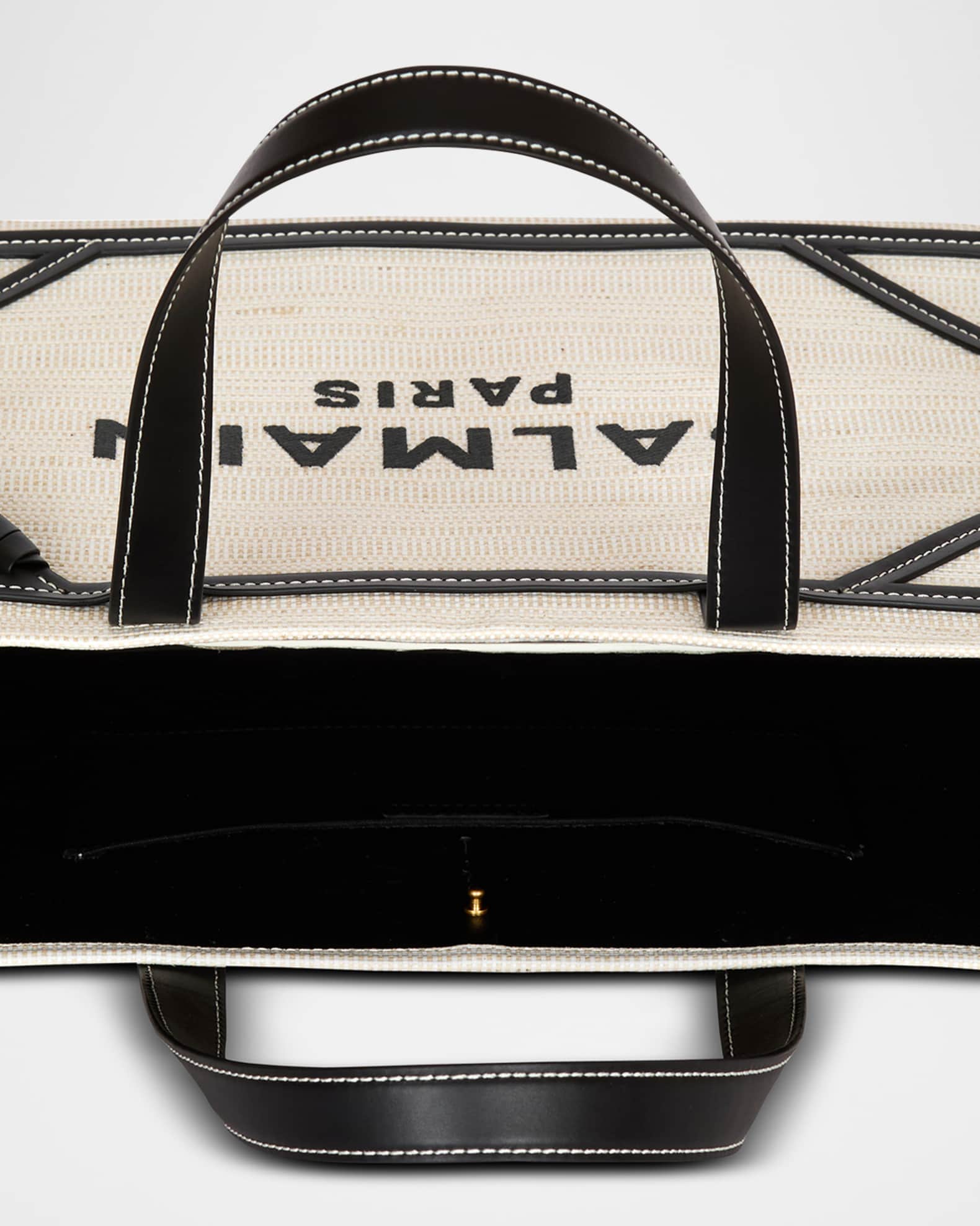 Balmain B-Army Medium Shopper Tote Bag in Raffia and Leather | Neiman ...