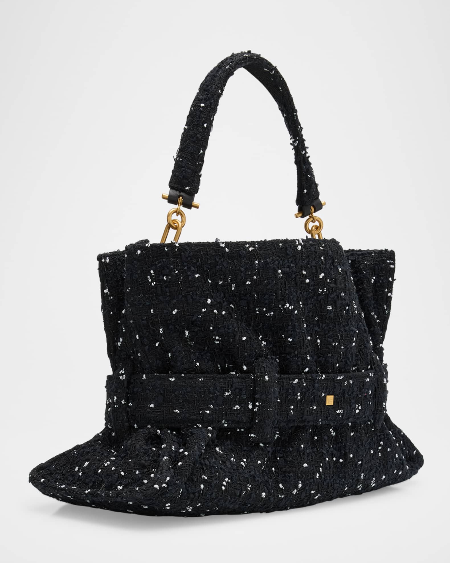 Balmain Anthem Medium Buckle Shoulder Bag in Tweed | Neiman Marcus