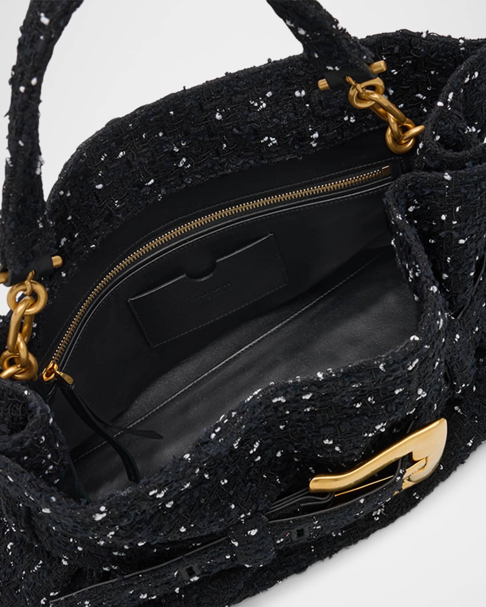 Balmain Anthem Medium Buckle Shoulder Bag in Tweed | Neiman Marcus