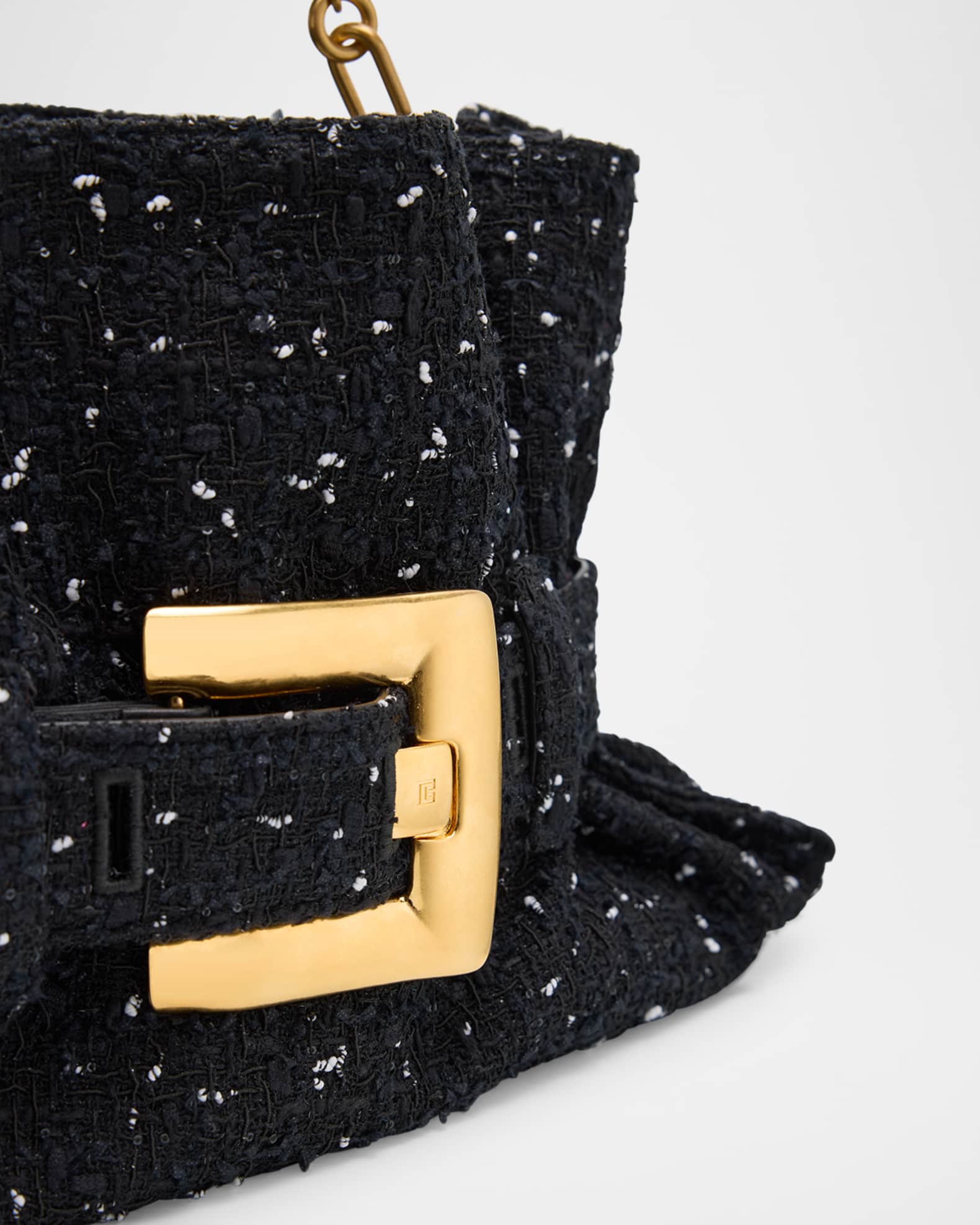 Balmain Anthem Medium Buckle Shoulder Bag in Tweed | Neiman Marcus