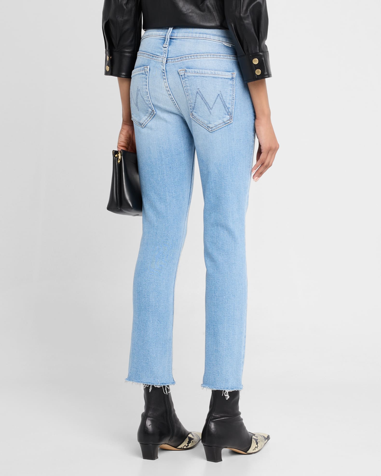 MOTHER Lil' Mid-Rise Dazzler Ankle Fray Jeans | Neiman Marcus