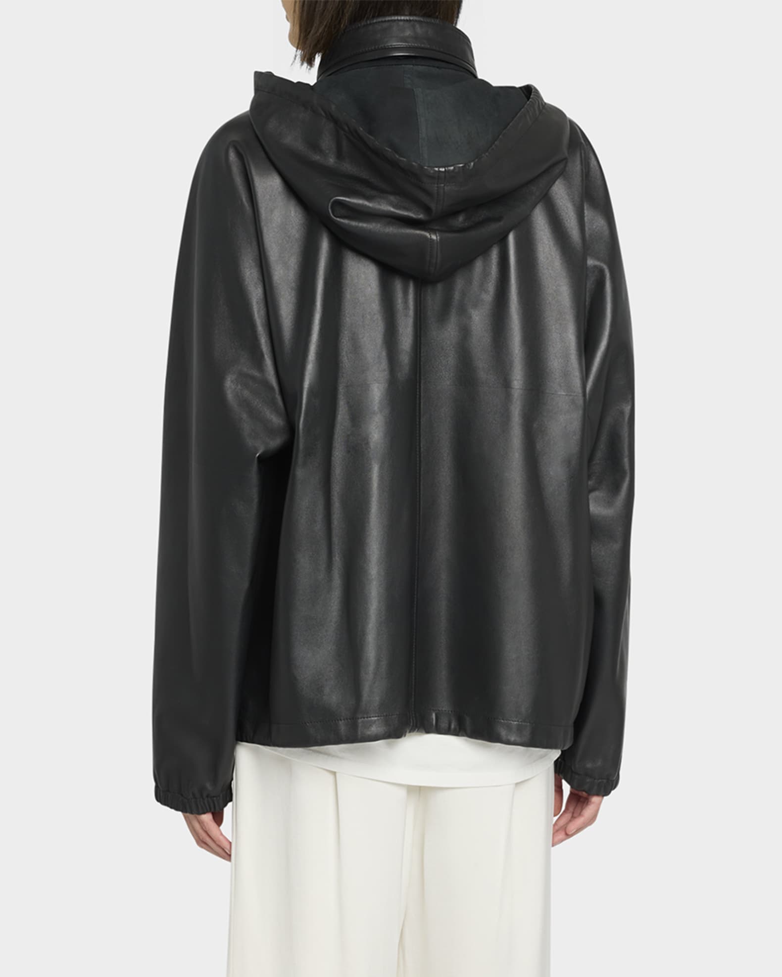 THE ROW Jilly Leather Zip Hooded Jacket | Neiman Marcus