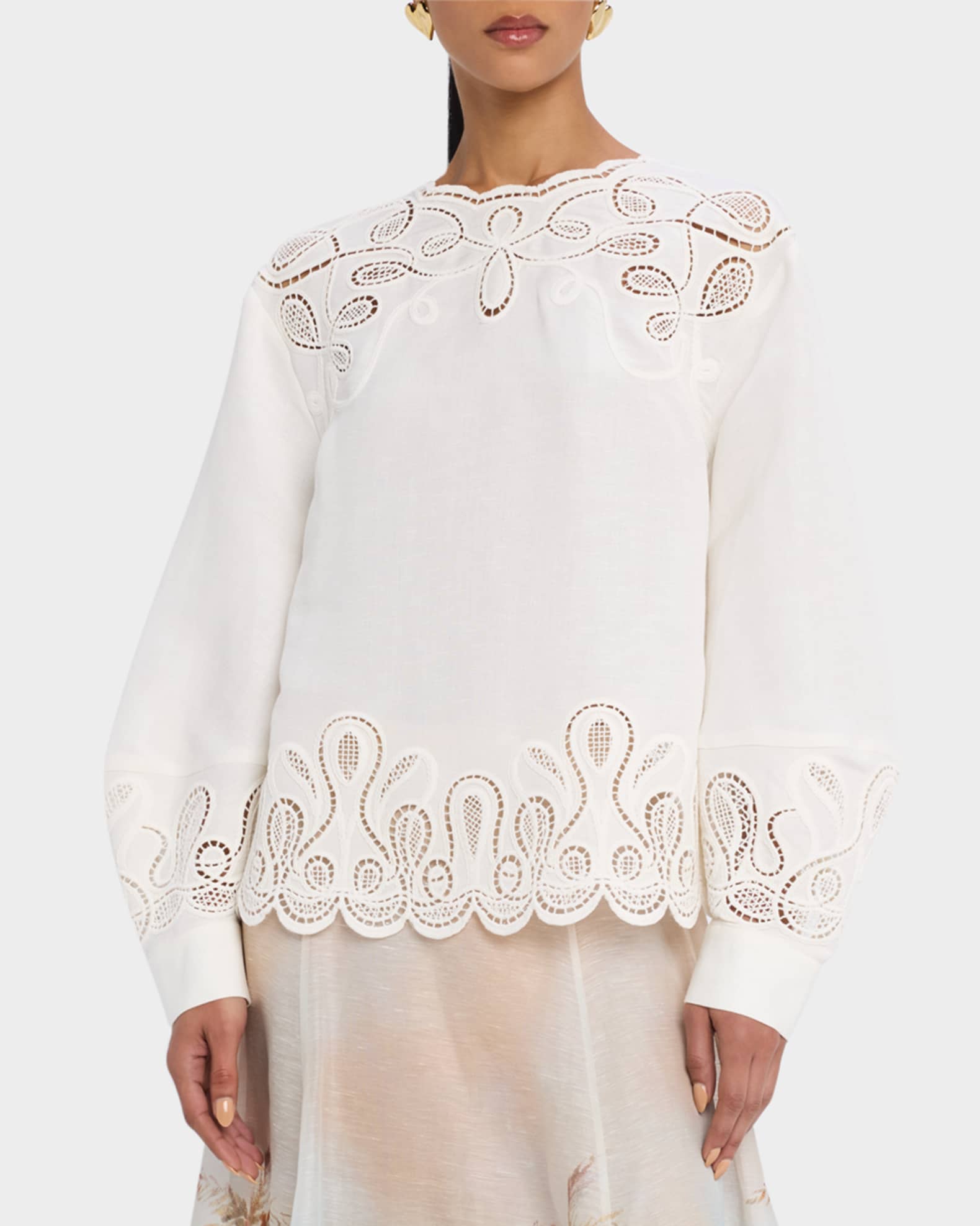 SIMKHAI Wendlyn Embroidered Long-Sleeve Top | Neiman Marcus