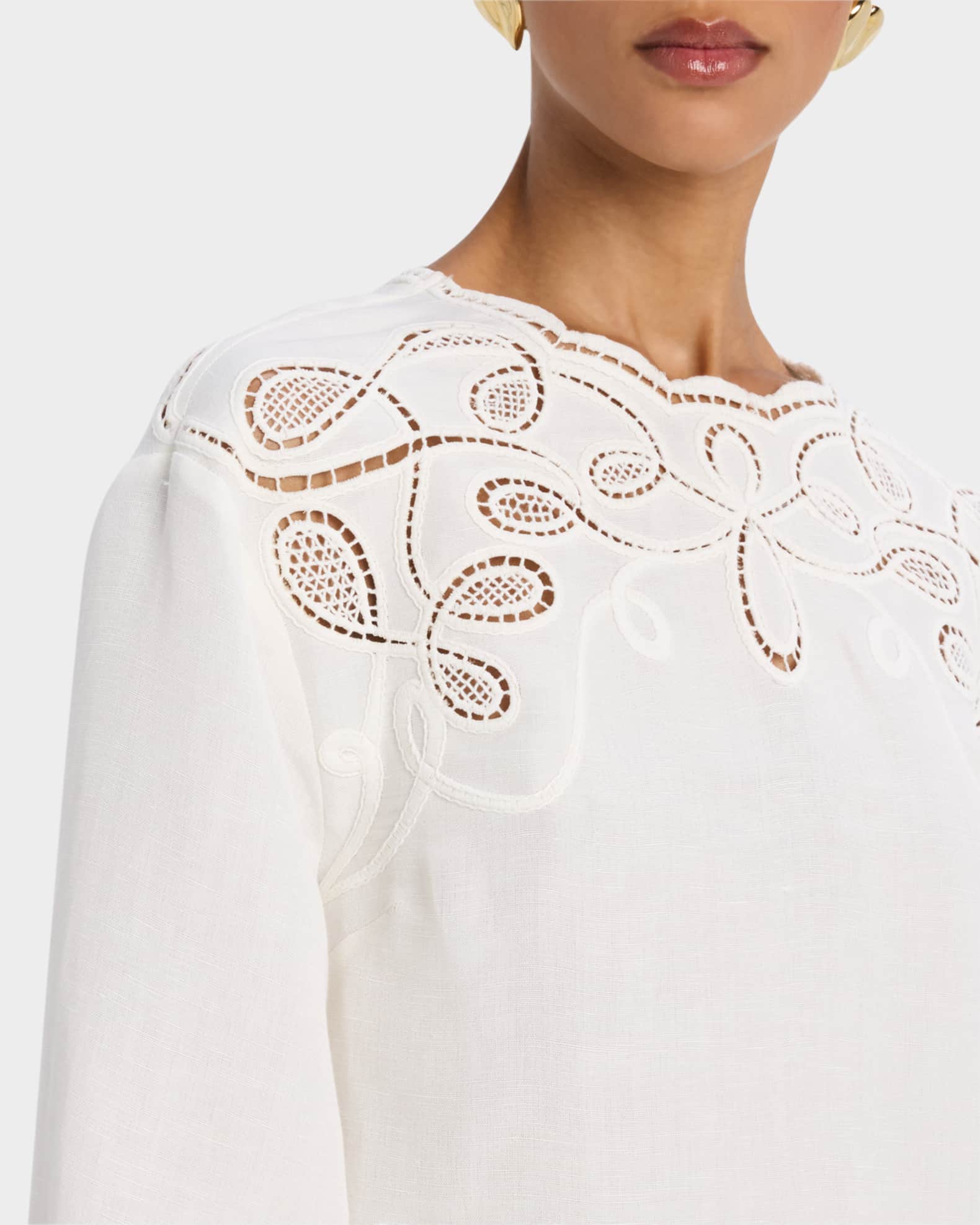 SIMKHAI Wendlyn Embroidered Long-Sleeve Top | Neiman Marcus