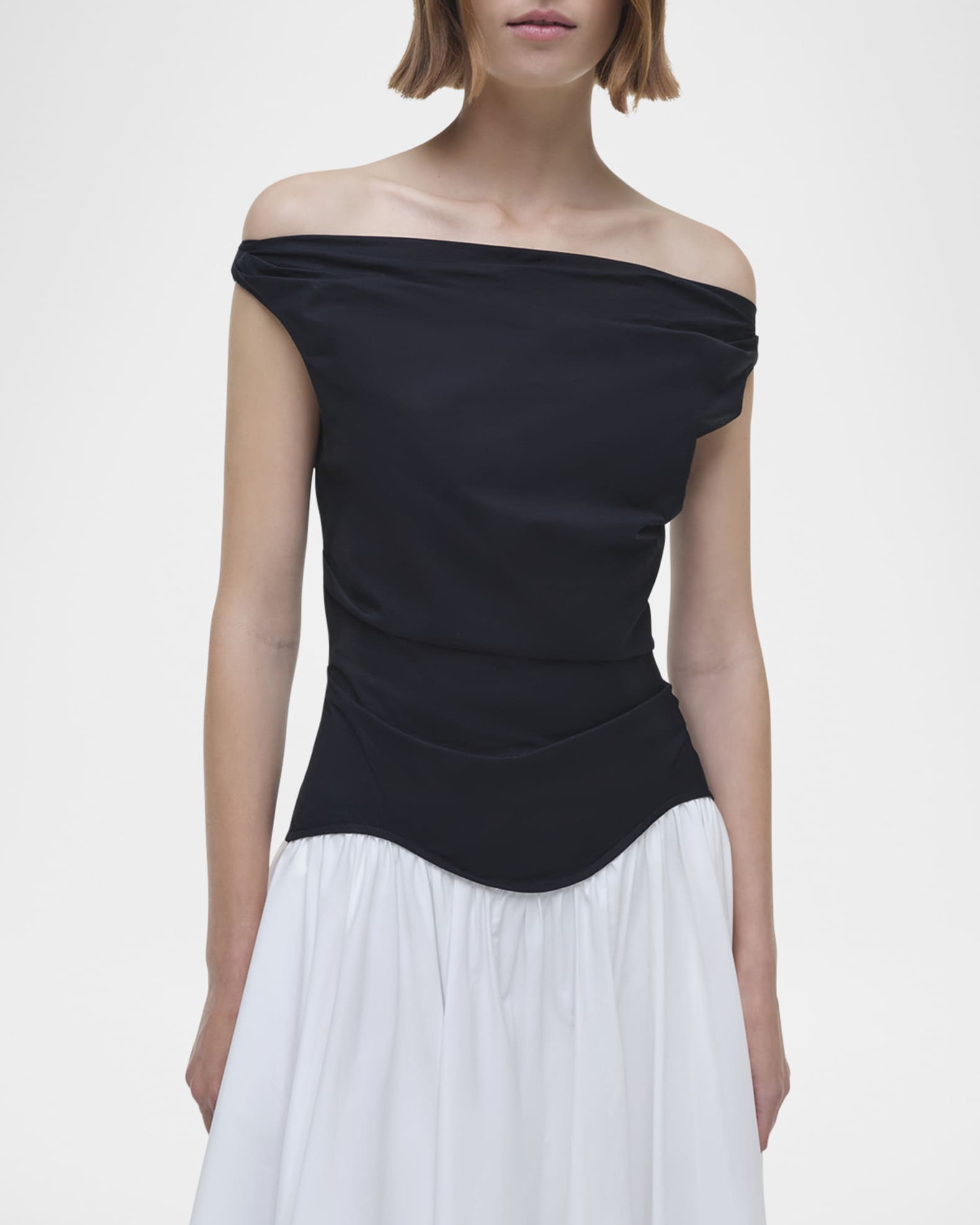 SIMKHAI Cersei Drop-Waist Off-The-Shoulder Midi Dress | Neiman Marcus