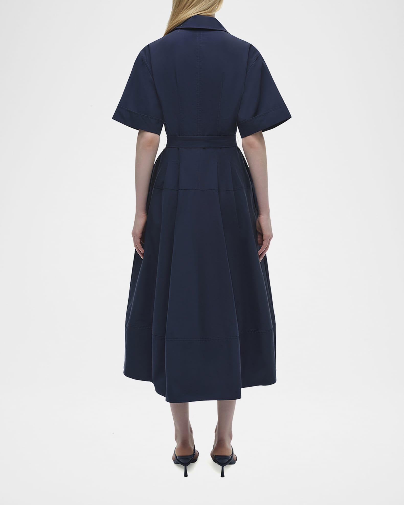 SIMKHAI Deanna Short-Sleeve Belted Midi Dress | Neiman Marcus