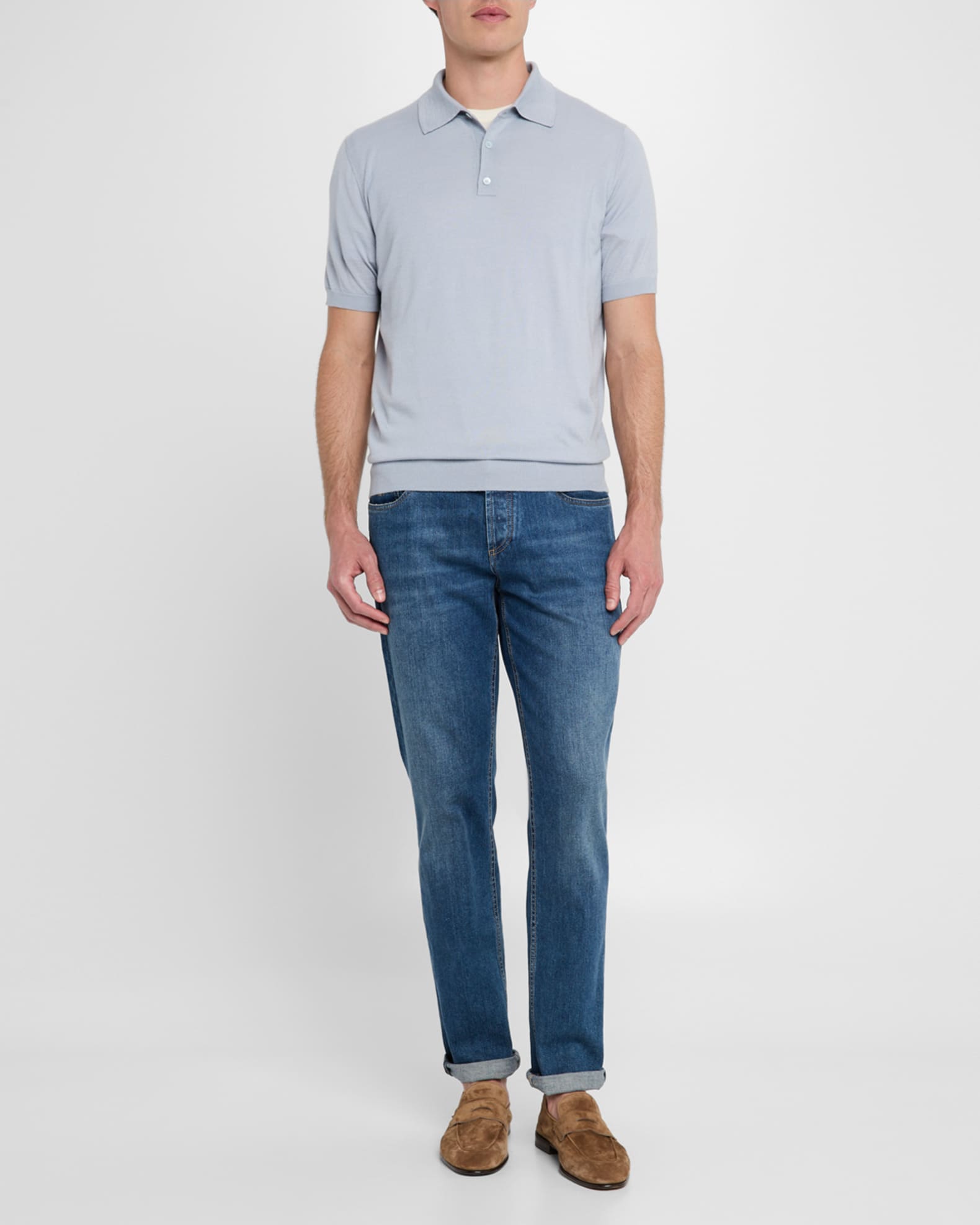 Colombo Men's Cashmere and Silk Short-Sleeve Polo Sweater | Neiman Marcus