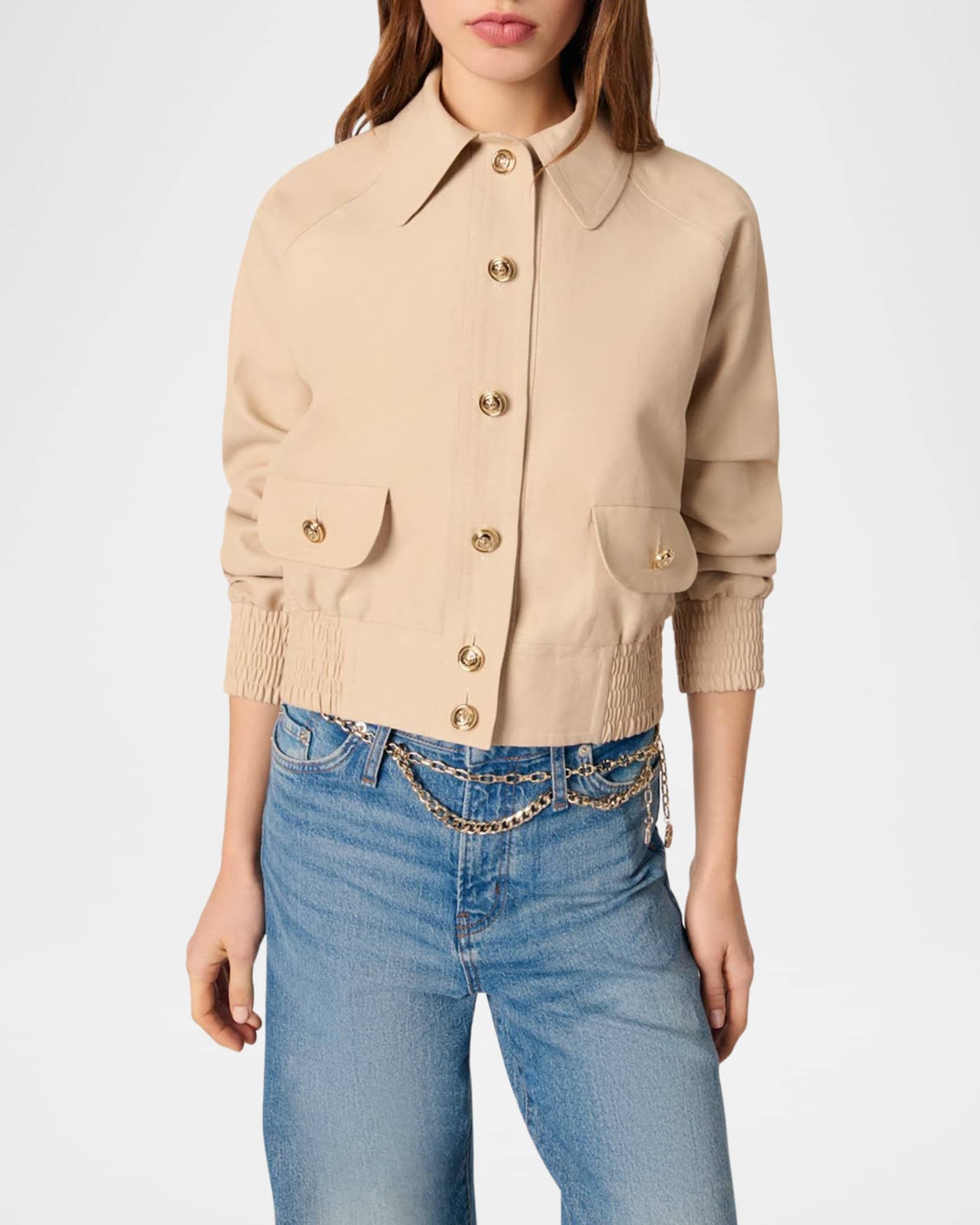 Maje Cropped Bomber Jacket | Neiman Marcus