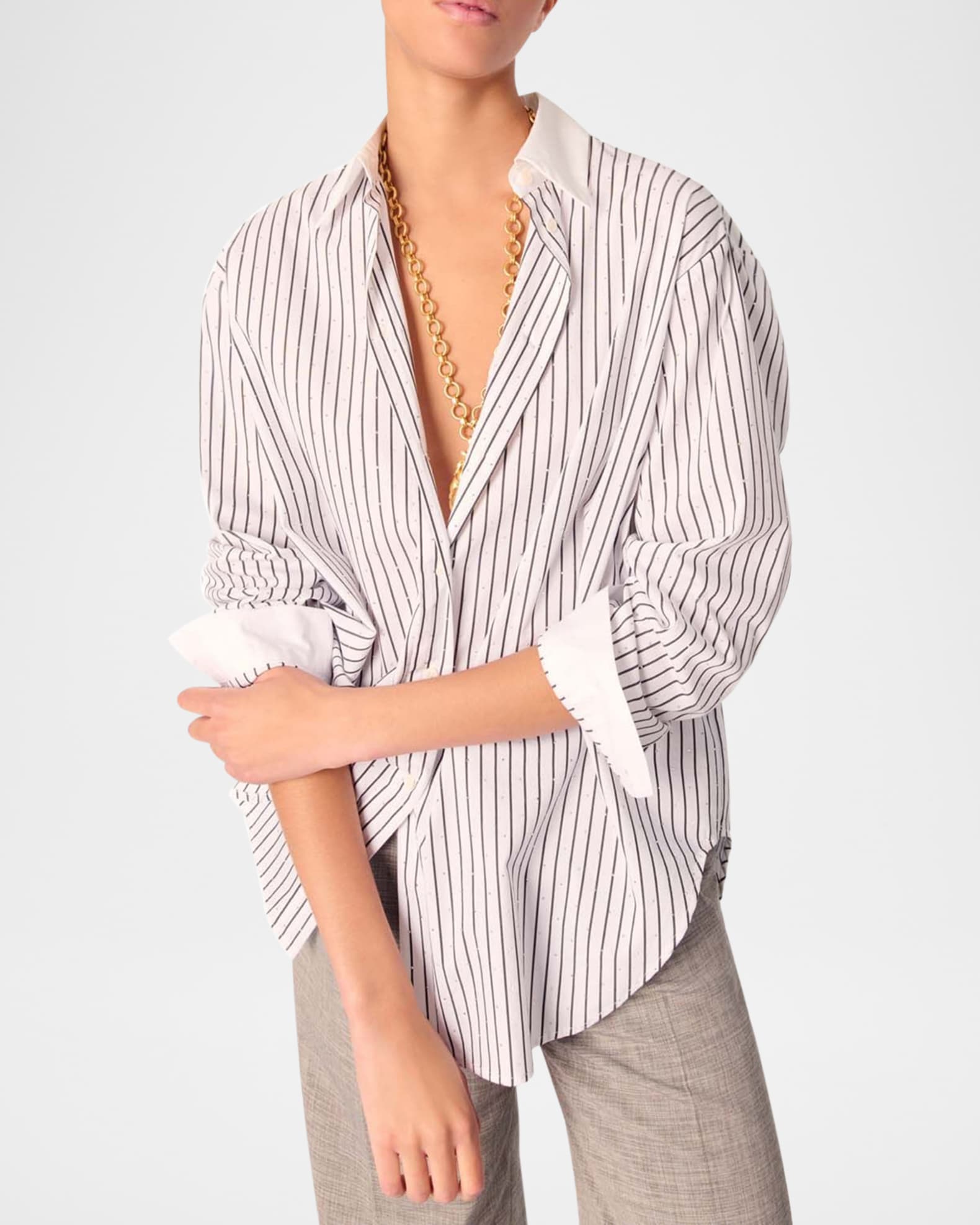 Maje Ciras Embellished Striped Shirt | Neiman Marcus