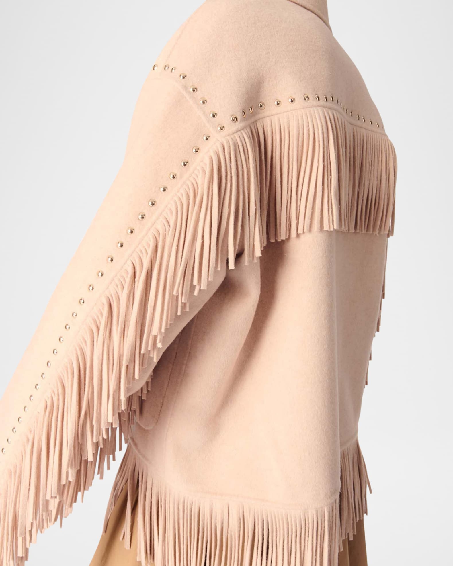 Maje Grincho Studded Fringe-Trim Coat | Neiman Marcus