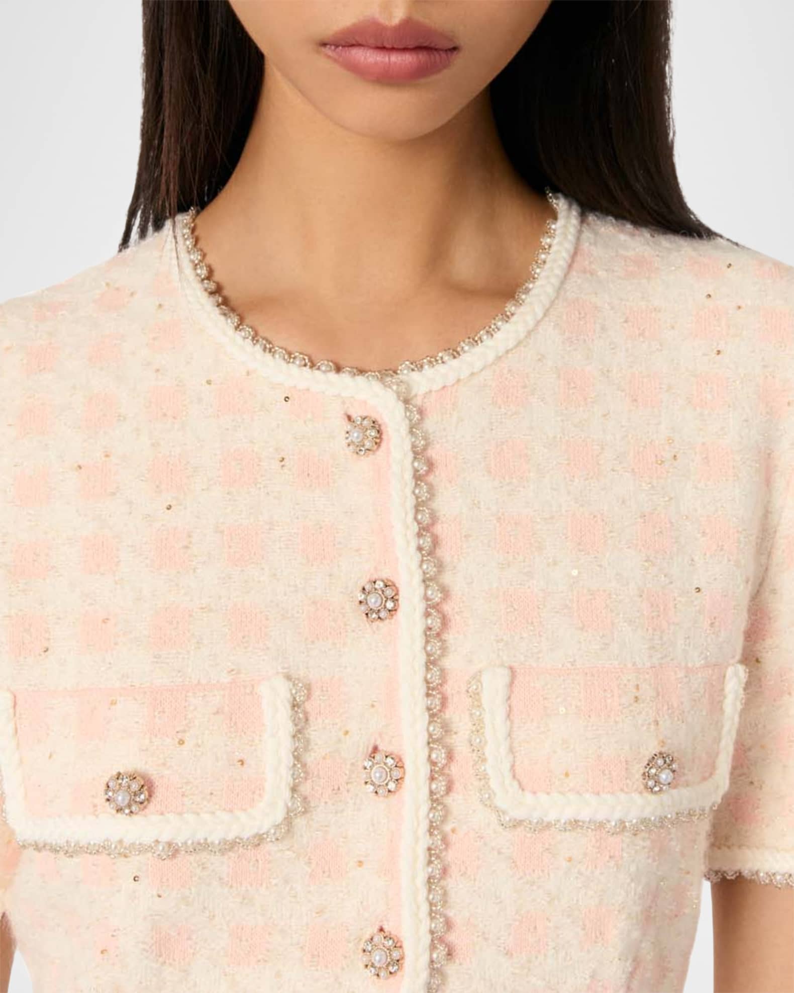 Maje Rartingal Sequined Tweed-Effect Check Knit Dress | Neiman Marcus