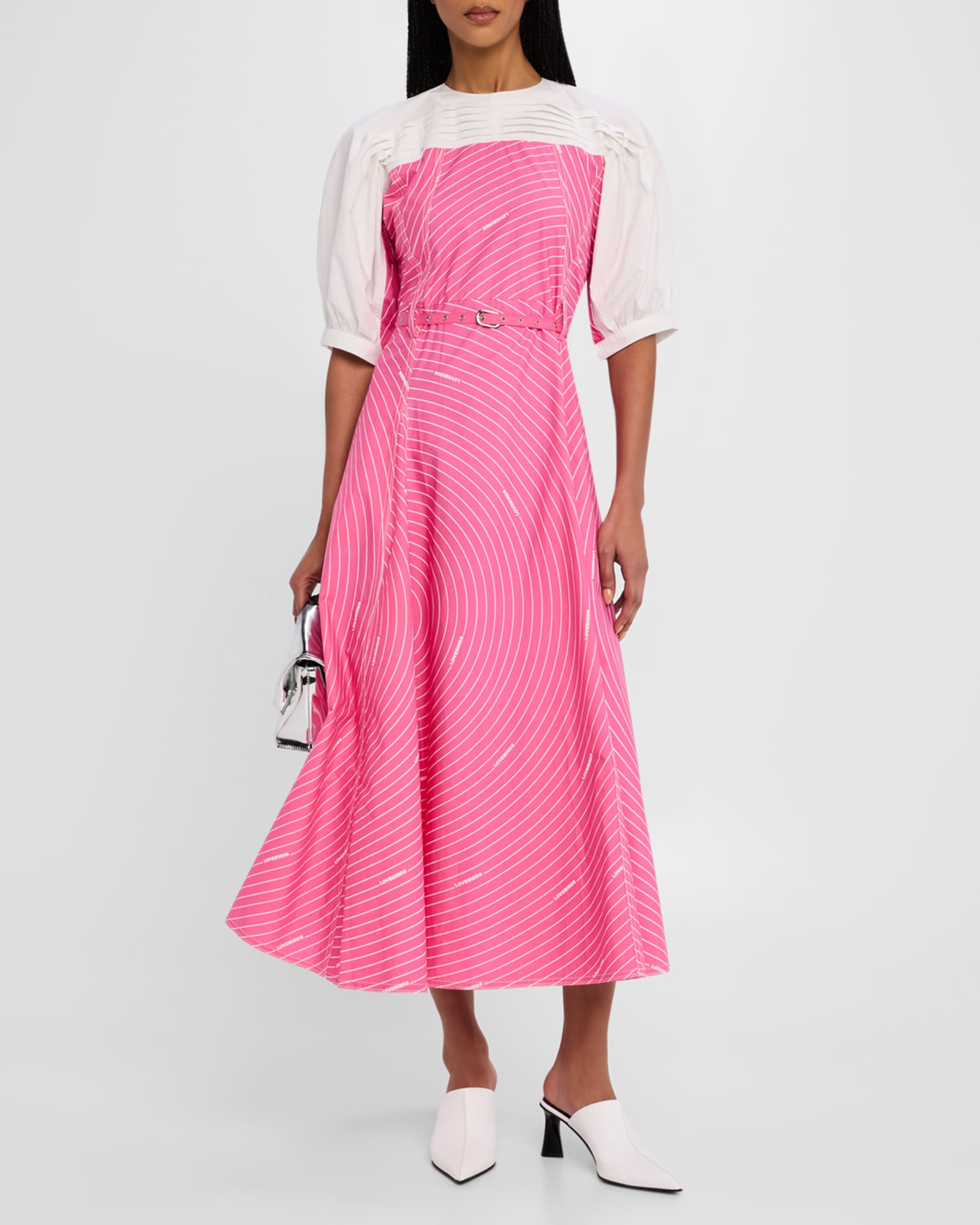 LOVEBIRDS Cassie Colorblock Circular Striped Midi Dress | Neiman Marcus