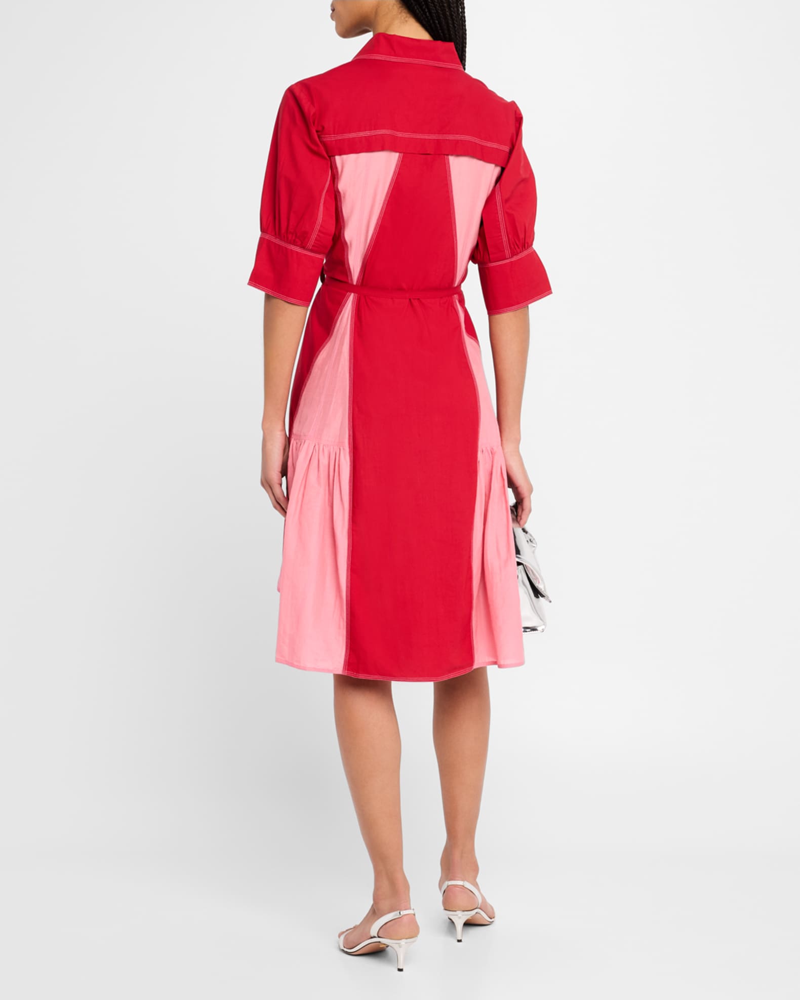 LOVEBIRDS Peik Lin Topstitched Godet Shirtdress | Neiman Marcus
