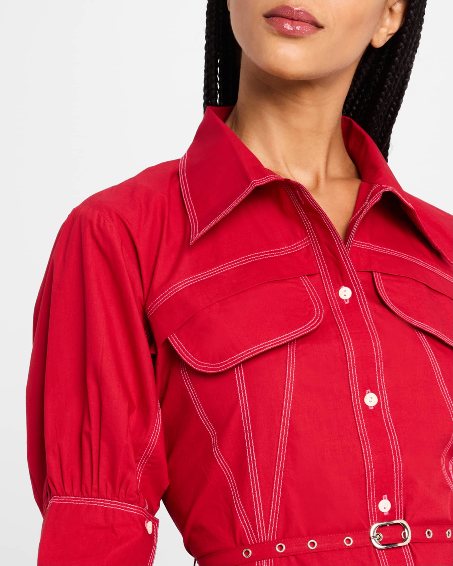 LOVEBIRDS Peik Lin Topstitched Godet Shirtdress | Neiman Marcus