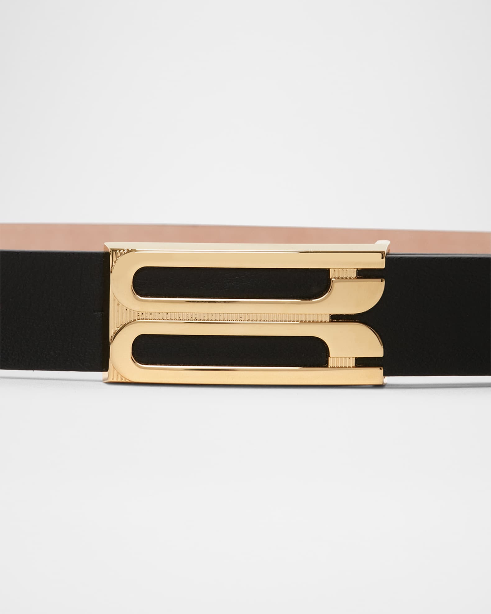 Victoria Beckham Jumbo Gold-Plated B-Logo Leather Belt | Neiman Marcus