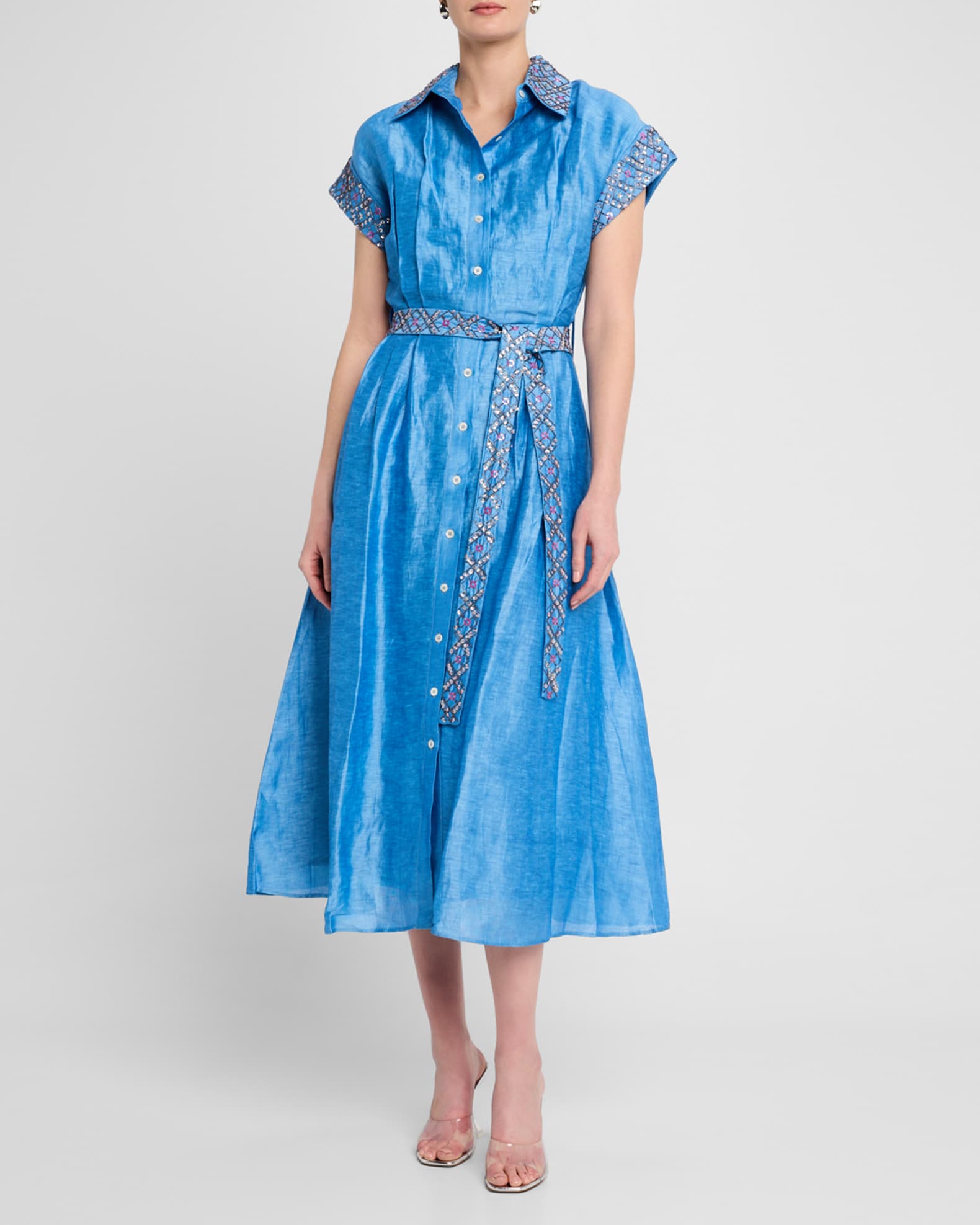 La Fuori Cerulean Pixie Geo Midi Shirtdress | Neiman Marcus