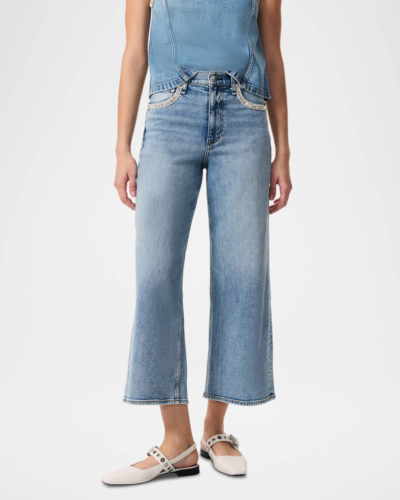 Rag & Bone Andi Embellished Wide Ankle Jeans | Neiman Marcus