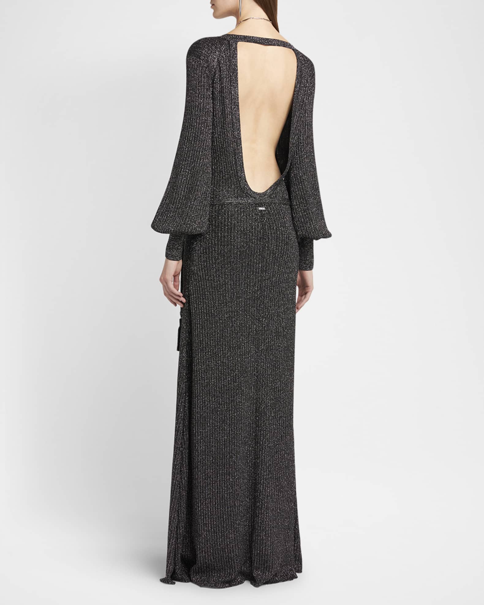 TOM FORD Plunging Vanise Metallic Rib Backless Maxi Dress | Neiman Marcus