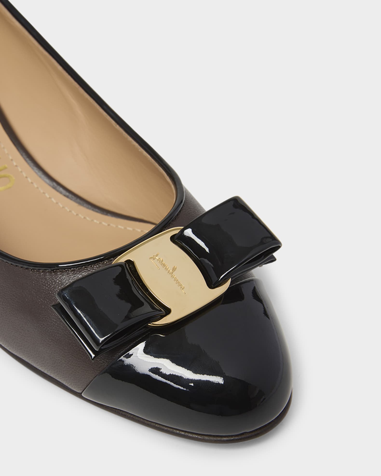 Ferragamo Vara Bicolor Leather Bow Low Pumps | Neiman Marcus
