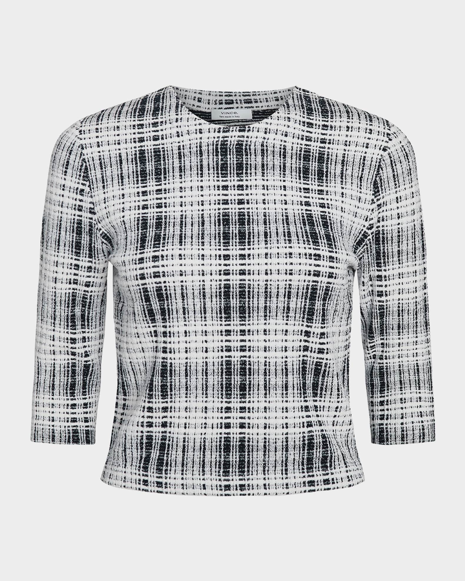 Vince Plaid Elbow-Sleeve Top | Neiman Marcus