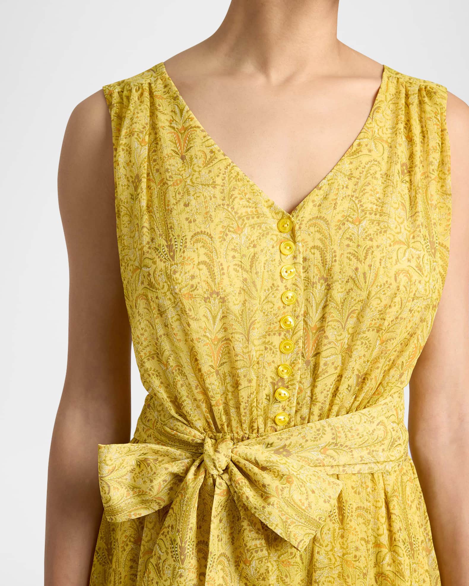 Santorelli Flounce Floral-Print Georgette Midi Dress | Neiman Marcus