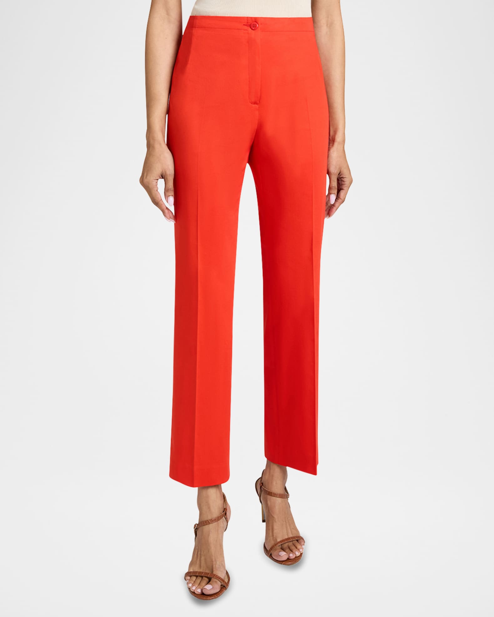 Santorelli Roma Cropped Straight-Leg Stretch Cotton Pants | Neiman Marcus