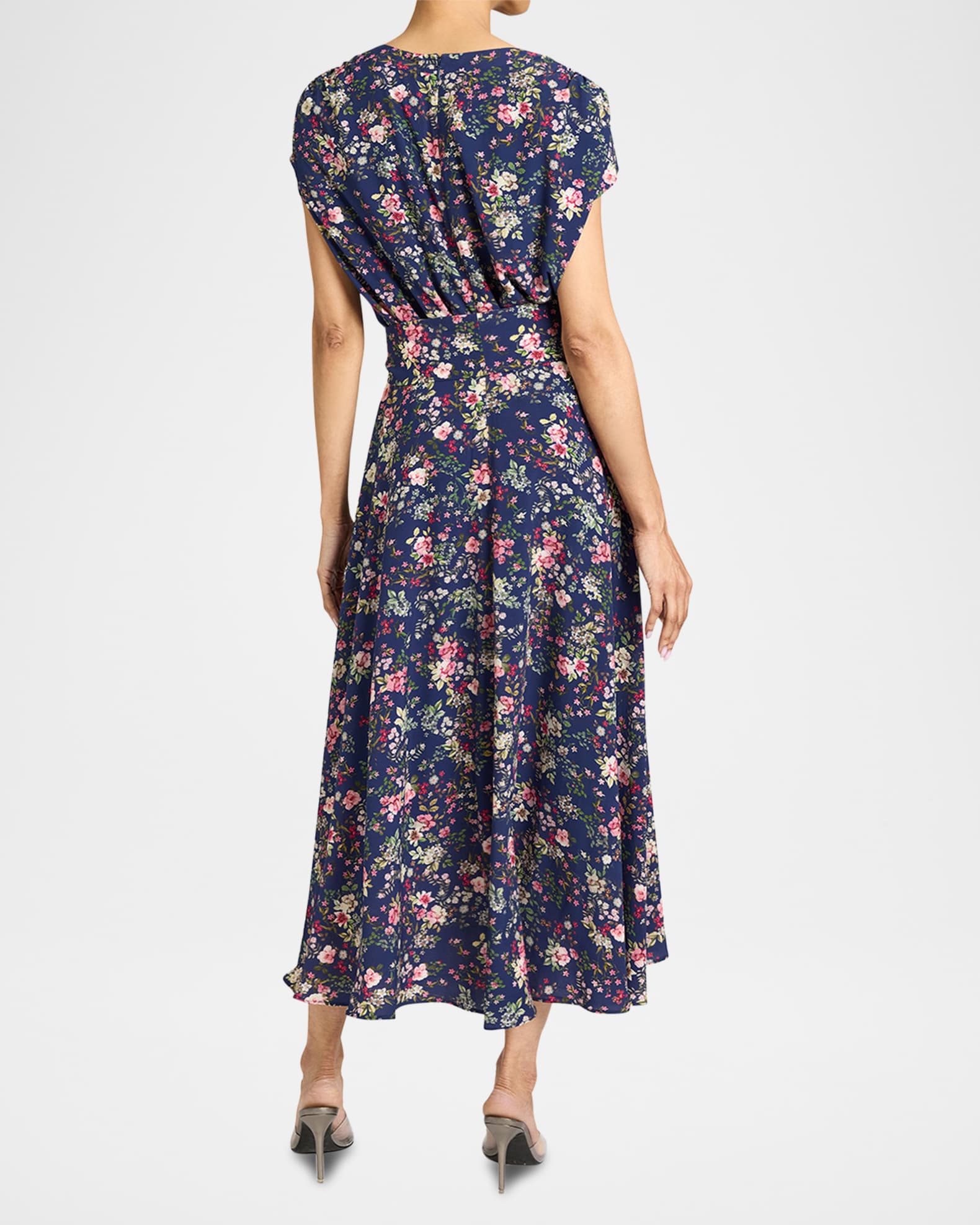 Santorelli Talia Faux-Wrap Lightweight Stretch Midi Dress | Neiman Marcus