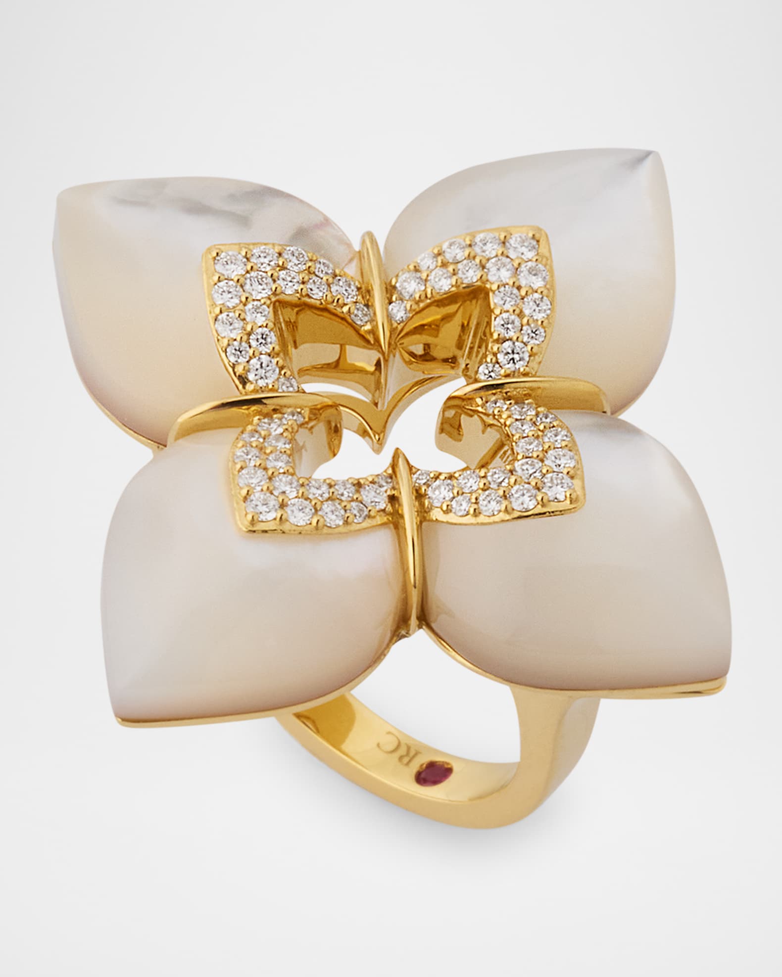 Roberto Coin Souffle 18K Yellow Gold Diamond Venetian Princess Ring with Gemstones, Size 6.5 ...