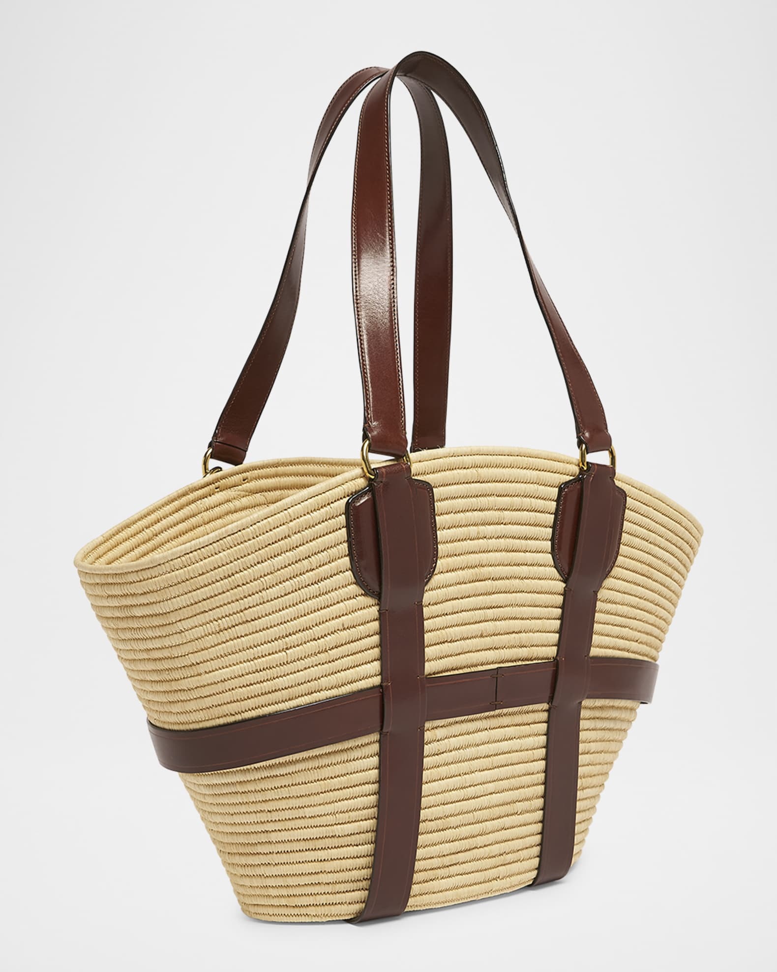 Chloe Kerala Large Basket Tote Bag in Fabric and Leather | Neiman Marcus