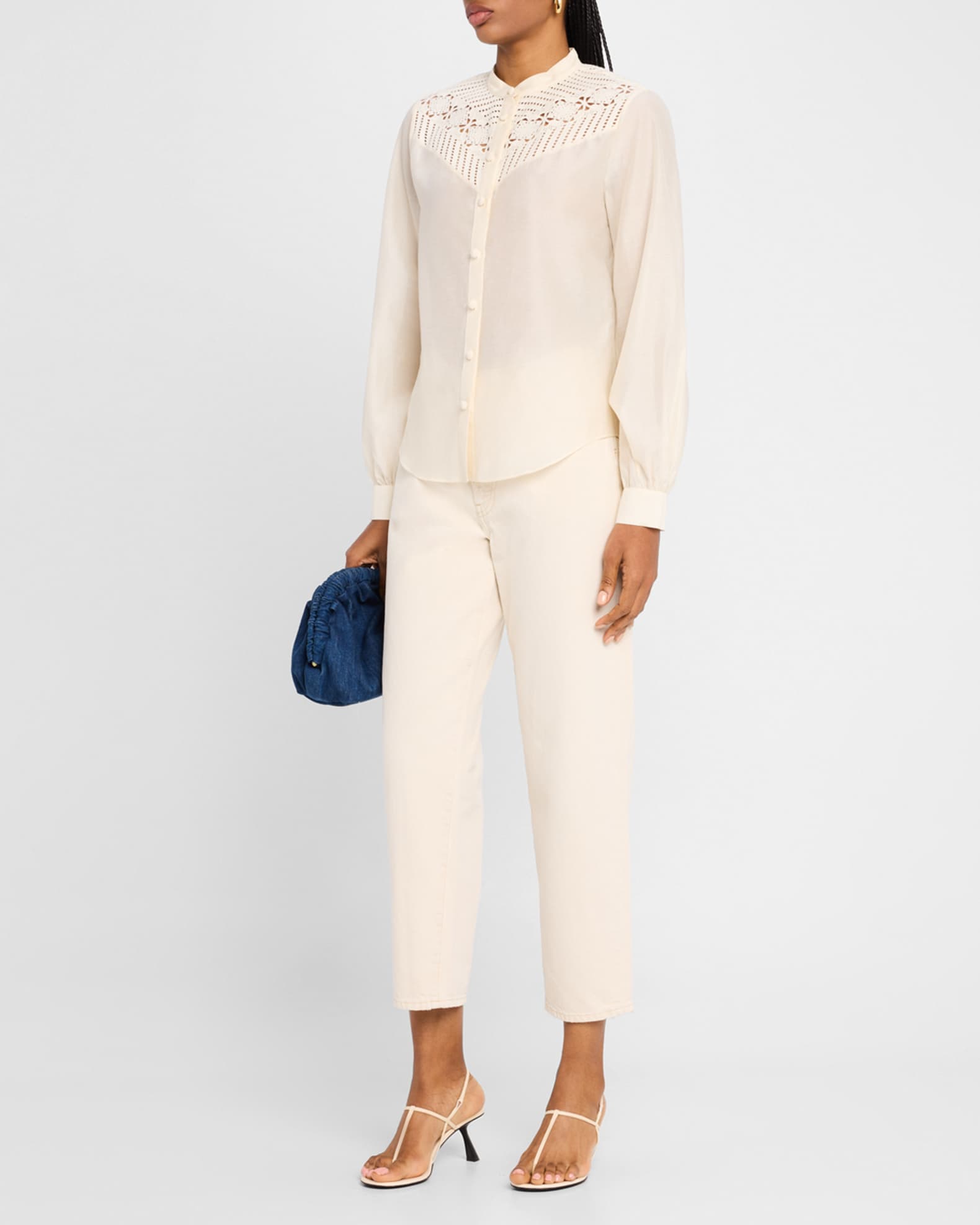 FRAME The Crochet Inset Blouse | Neiman Marcus