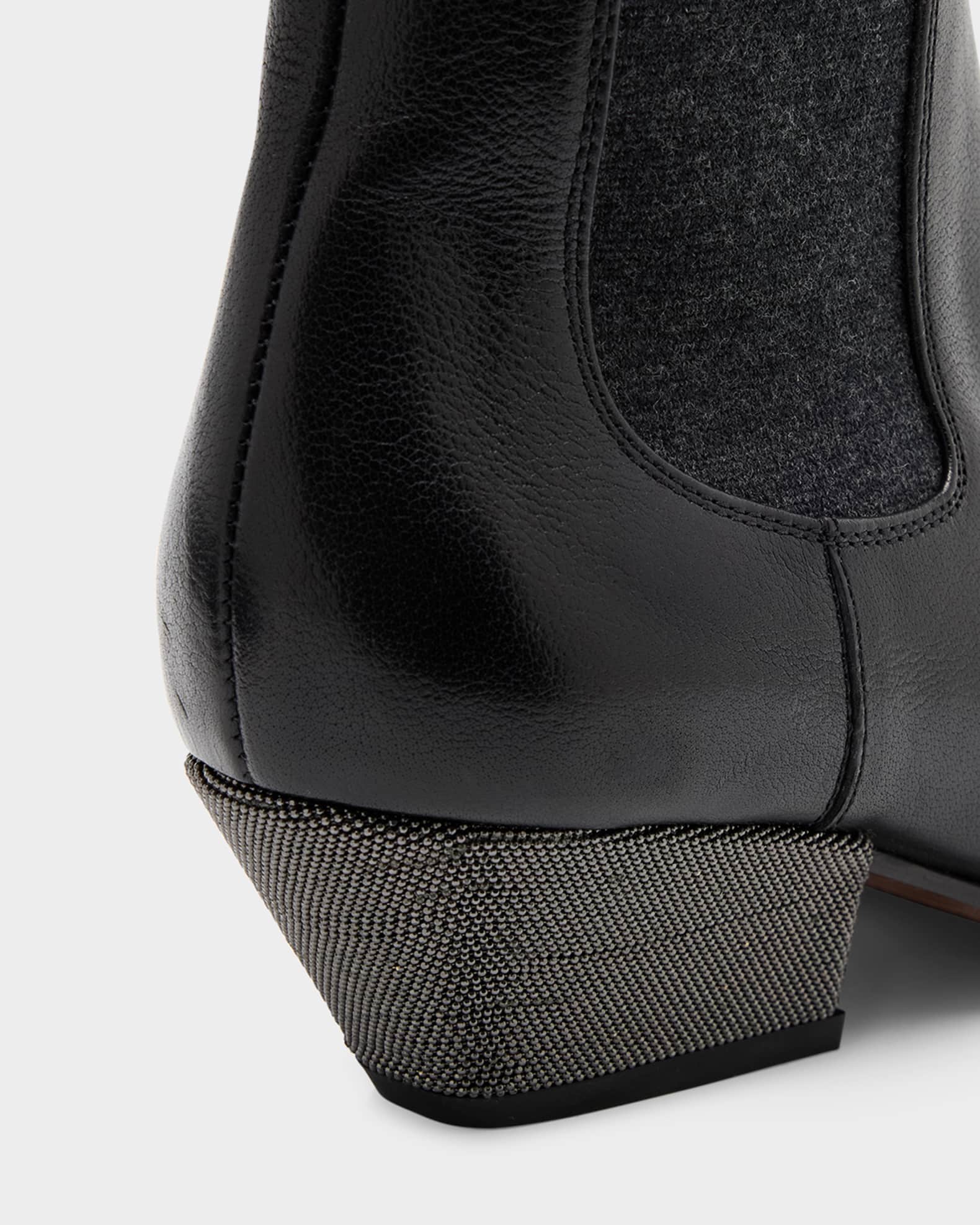 Brunello Cucinelli Leather Wool Western Chelsea Booties | Neiman Marcus