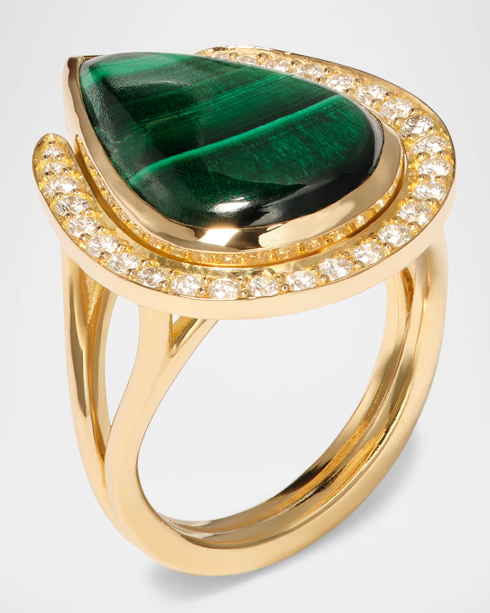 Jamie Turner 18K Yellow Gold Victoria Diamond and Malachite Statement ...