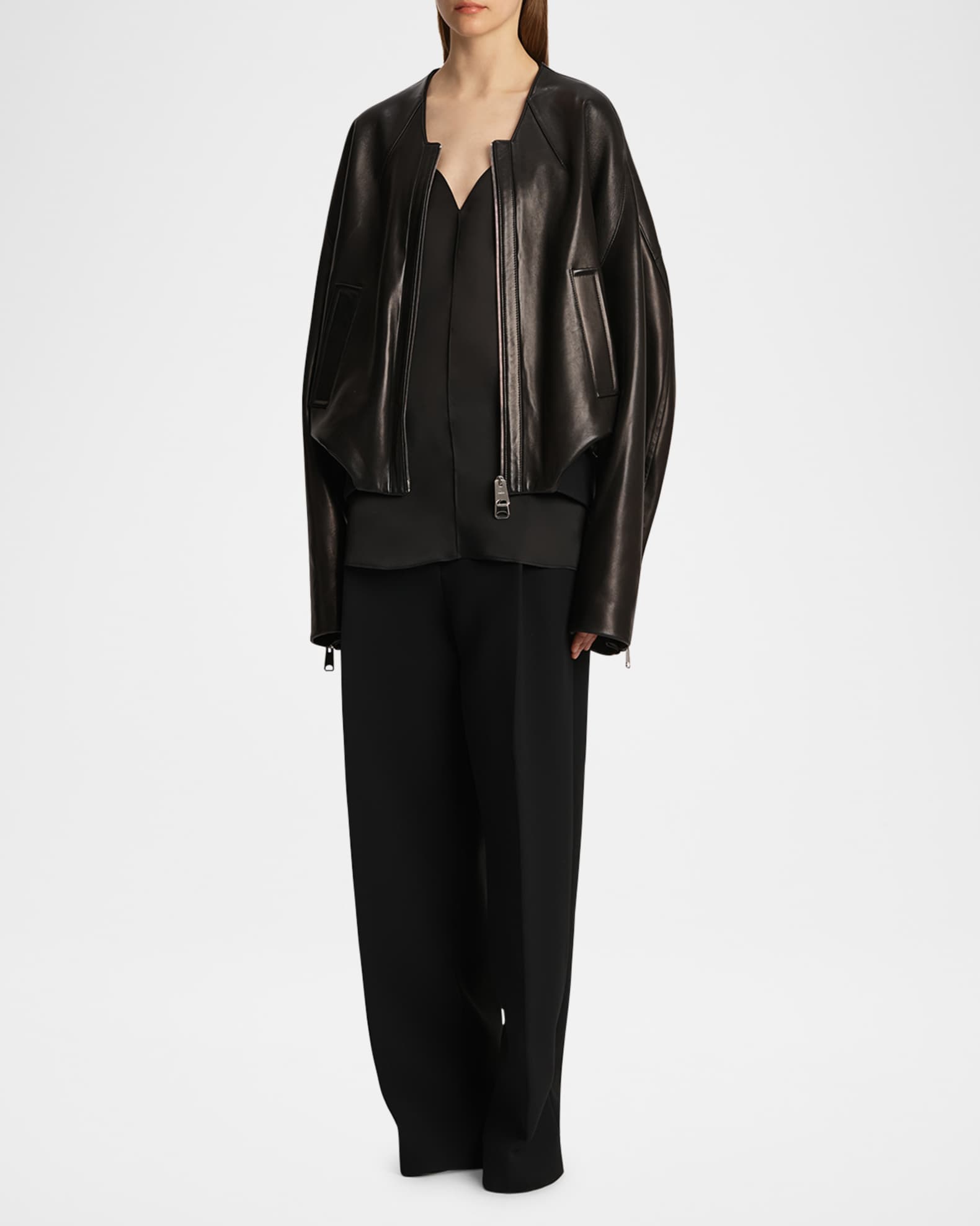 Khaite Hewit Zip-Cuff Leather Jacket | Neiman Marcus