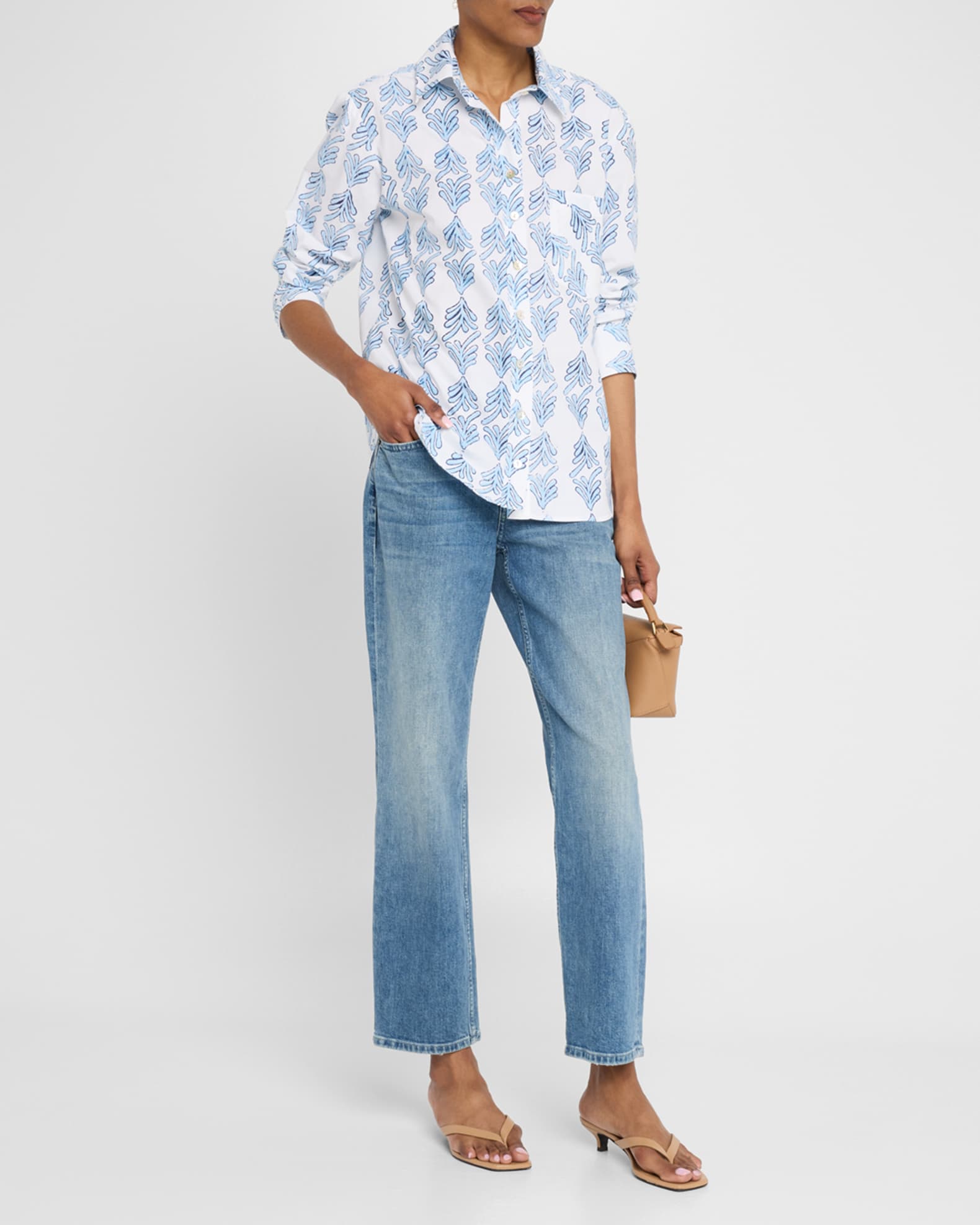 Finley Andie Leaf-Print Cotton Shirt | Neiman Marcus