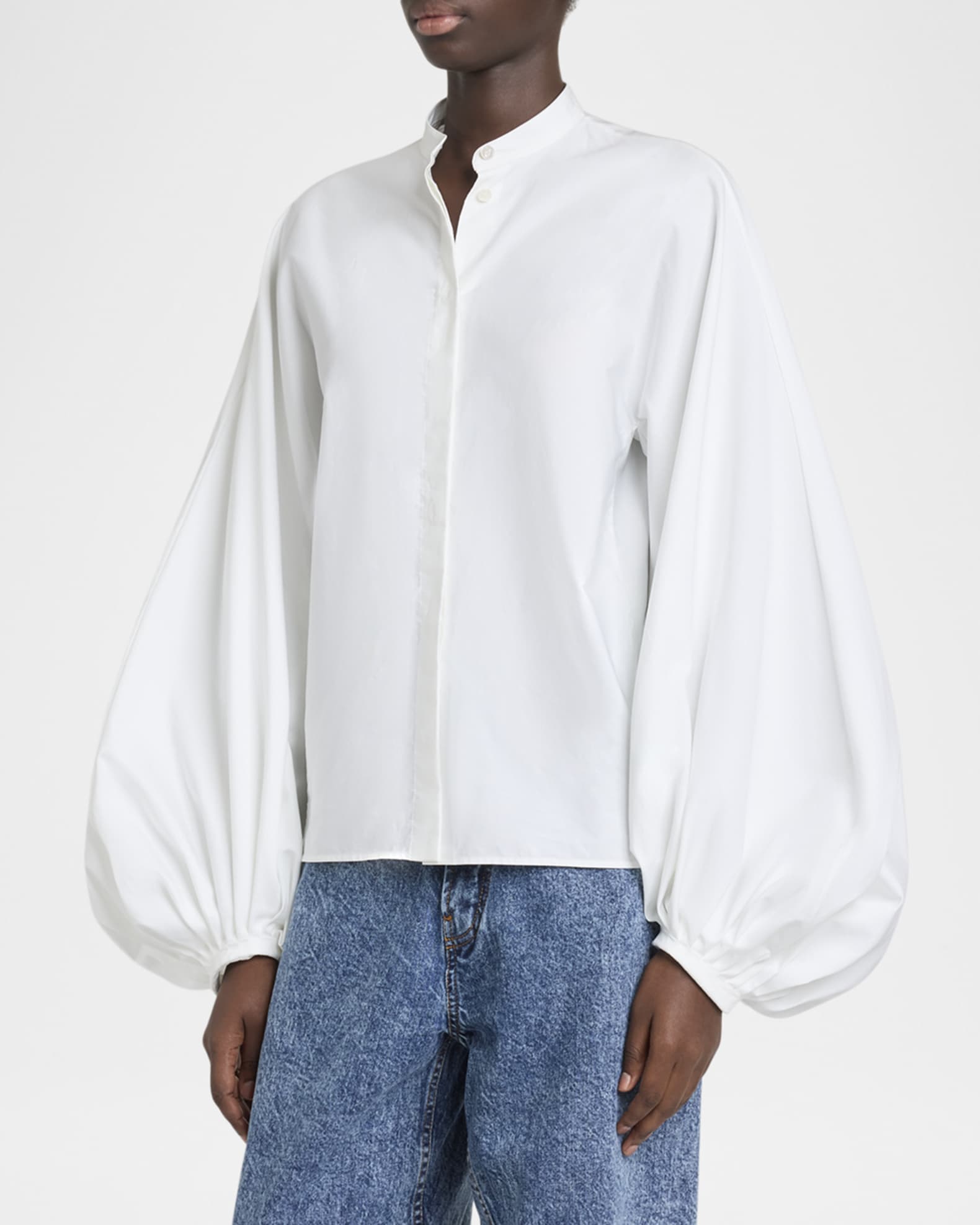 ALAIA Puff Sleeve Button Down Blouse | Neiman Marcus