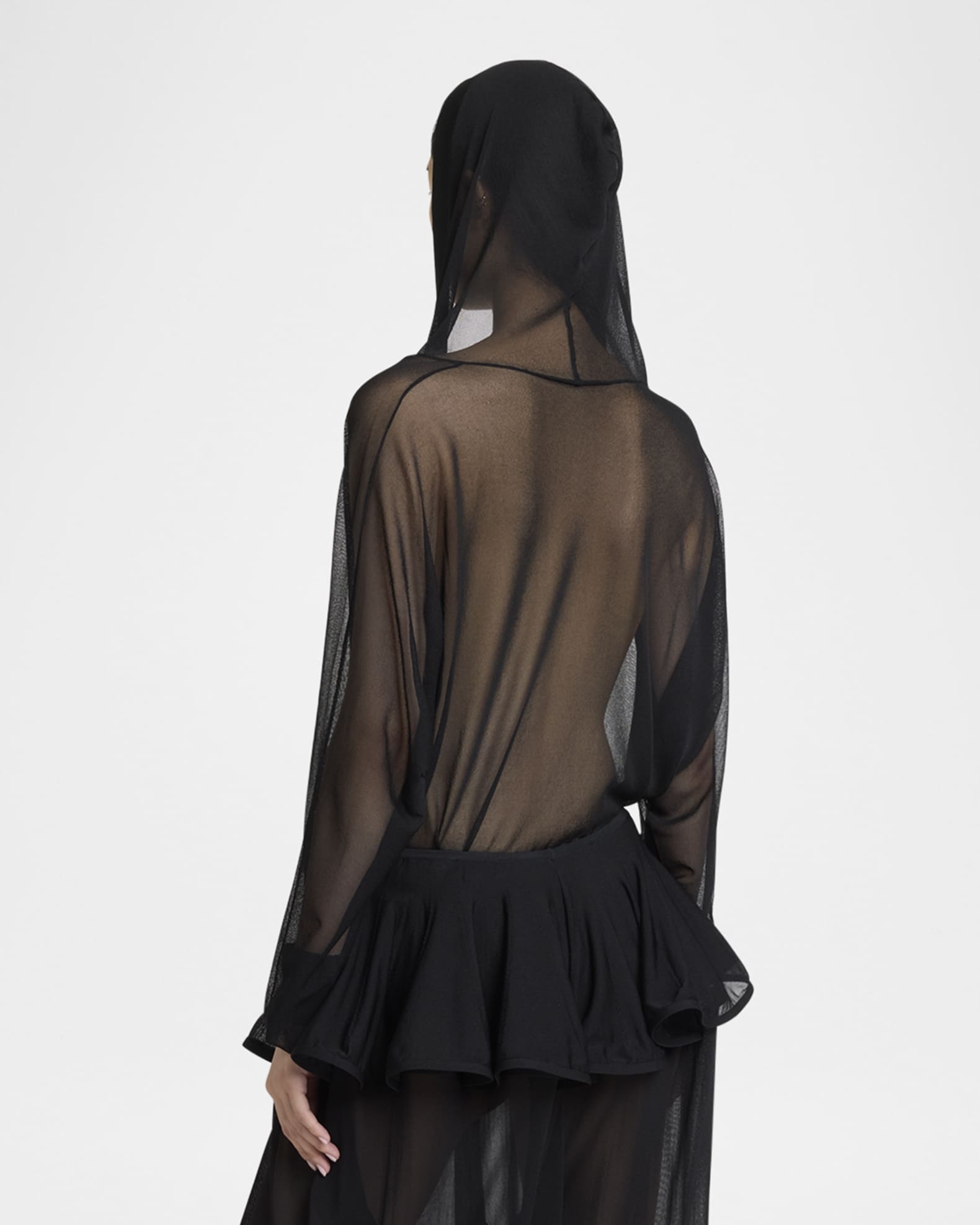 ALAIA Sheer V-Neck Hooded Bodysuit | Neiman Marcus