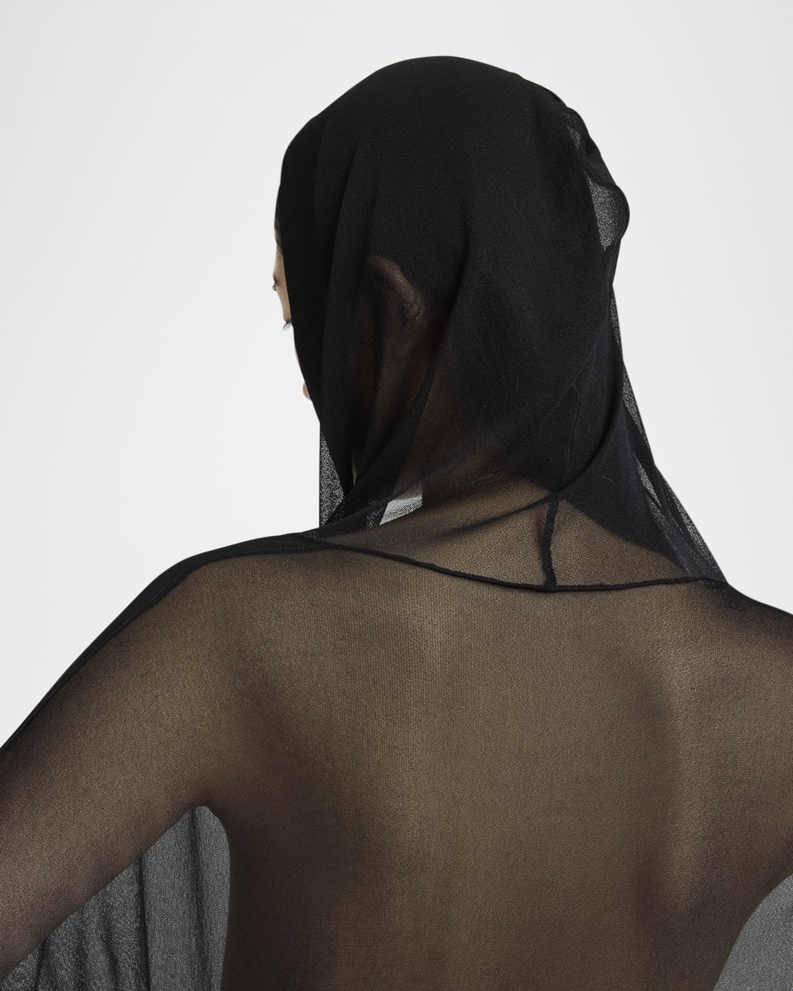ALAIA Sheer V-Neck Hooded Bodysuit | Neiman Marcus
