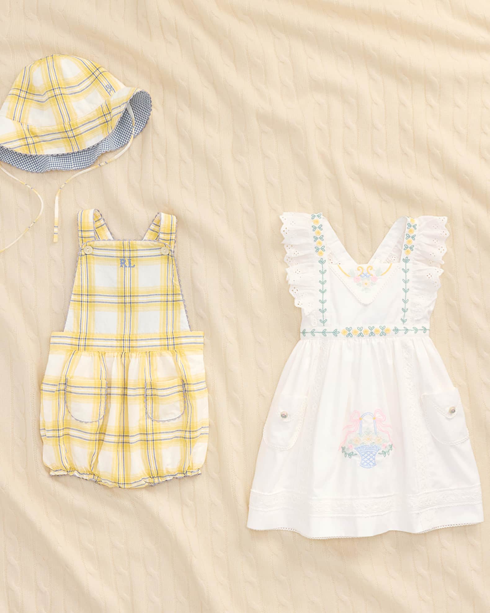 Ralph Lauren Childrenswear Girl's Plaid Dobby Cotton Shortalls, Size 3M ...