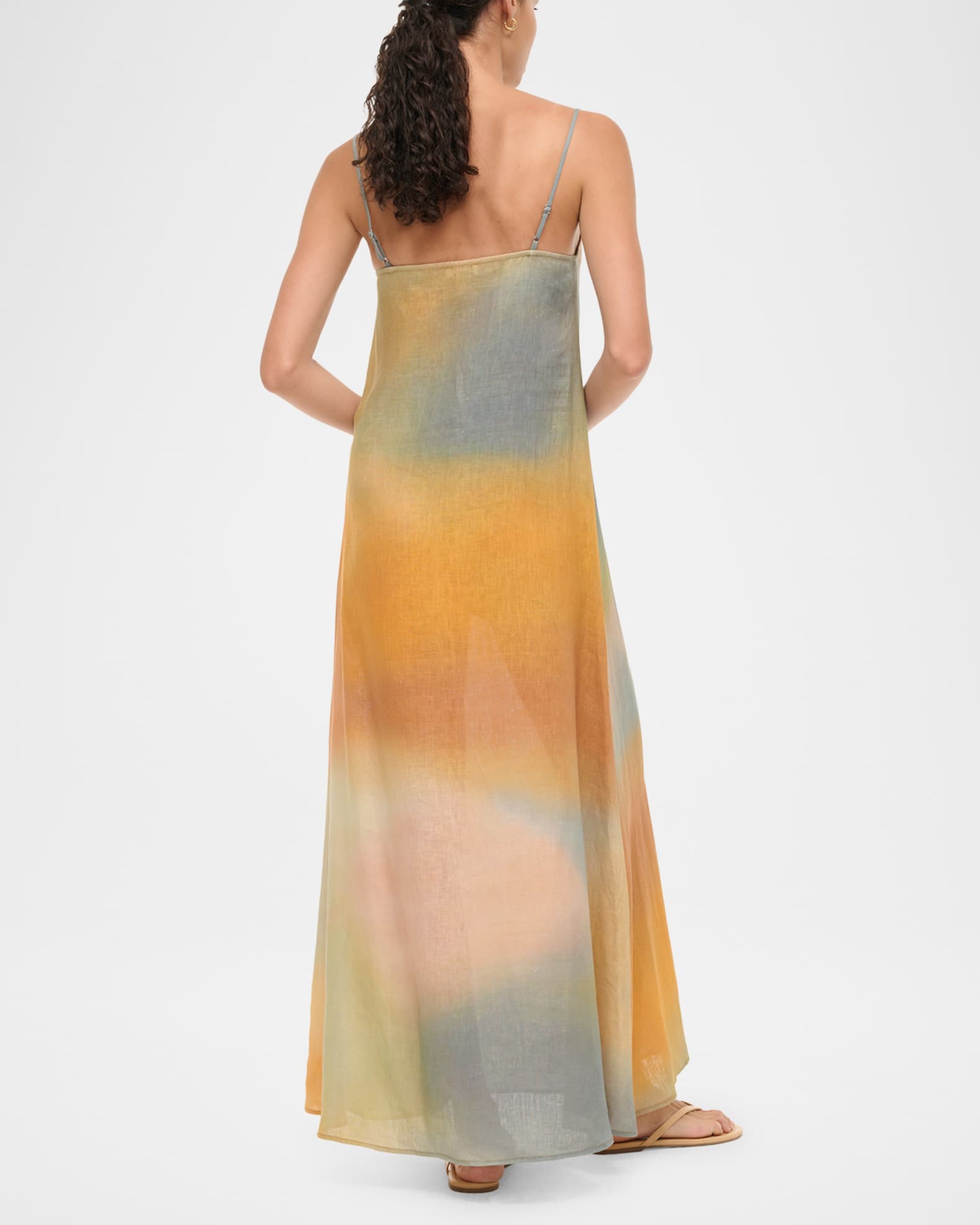 STAUD Laura Beaded-Strap Linen Maxi Dress | Neiman Marcus