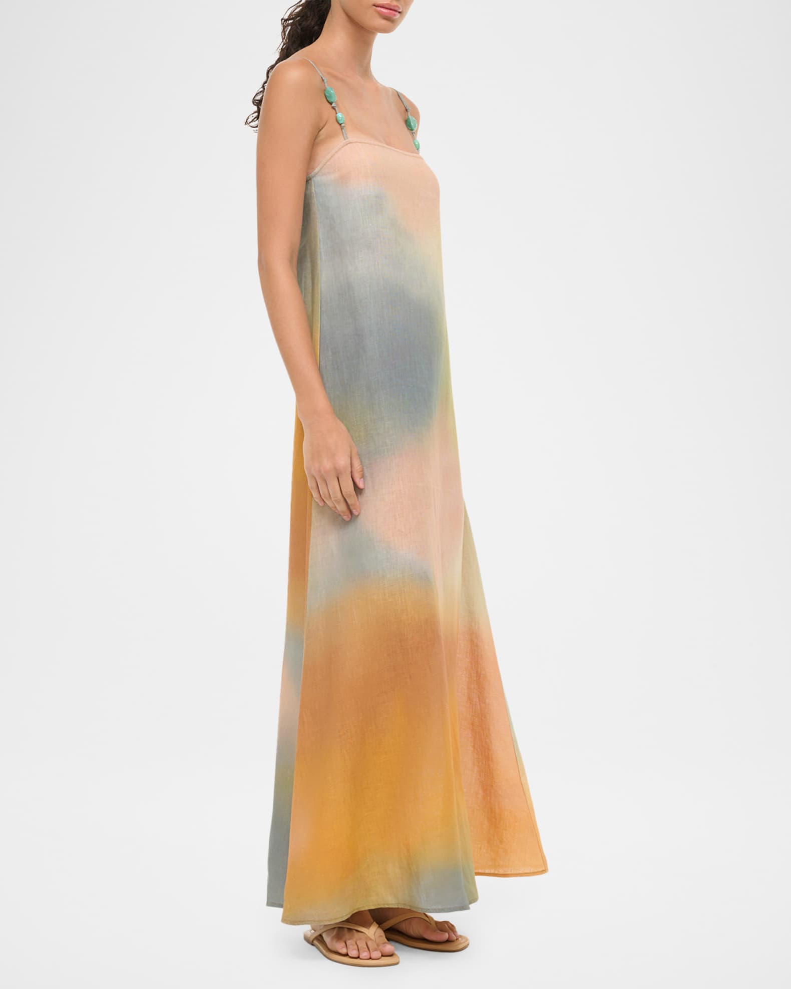 STAUD Laura Beaded-Strap Linen Maxi Dress | Neiman Marcus