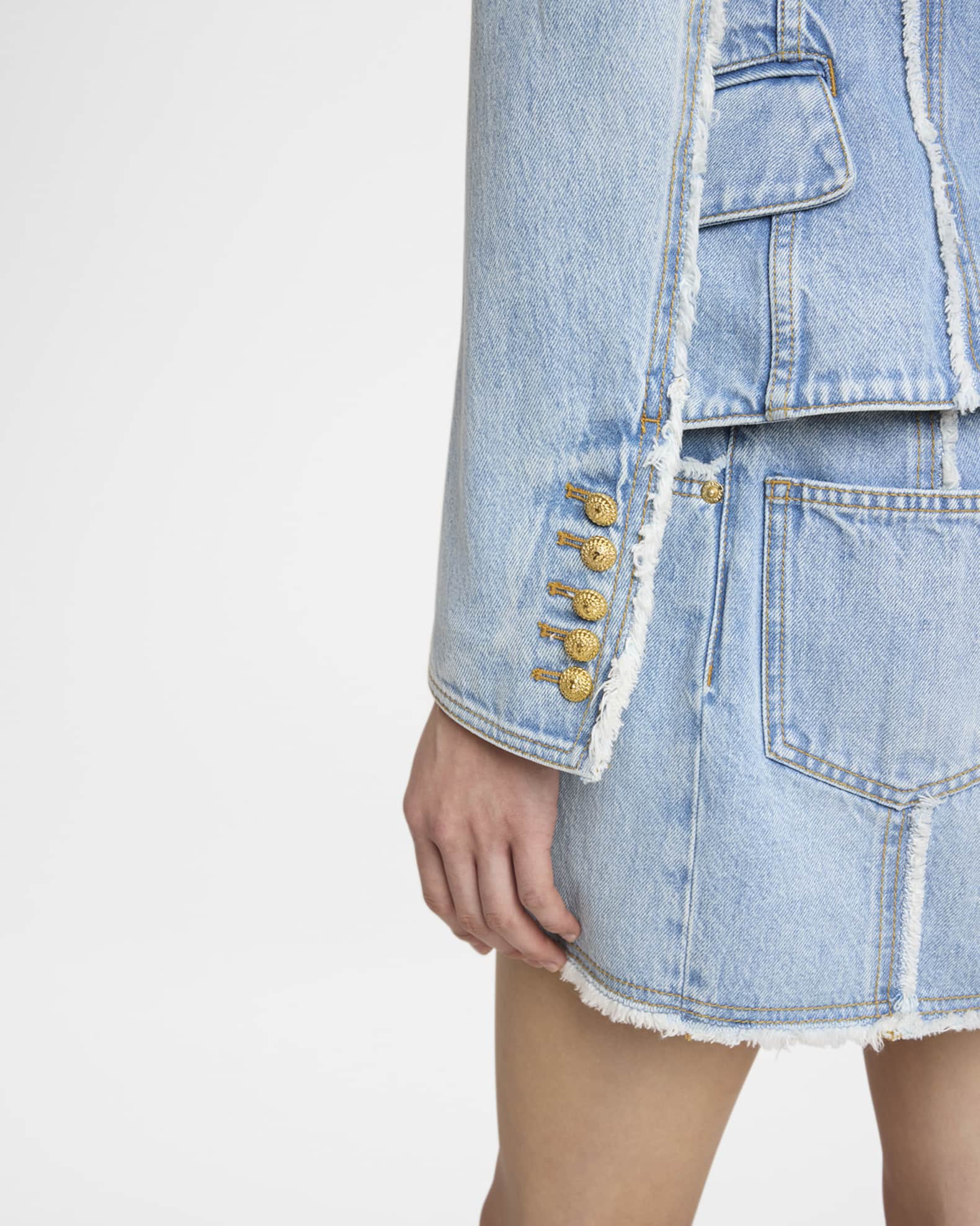 Balmain 6-Button Raw-Edge Denim Jacket | Neiman Marcus